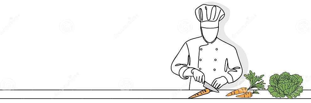 Chef Cutting Vegetables Kitchen Concept. Continuous One Line Drawing ...