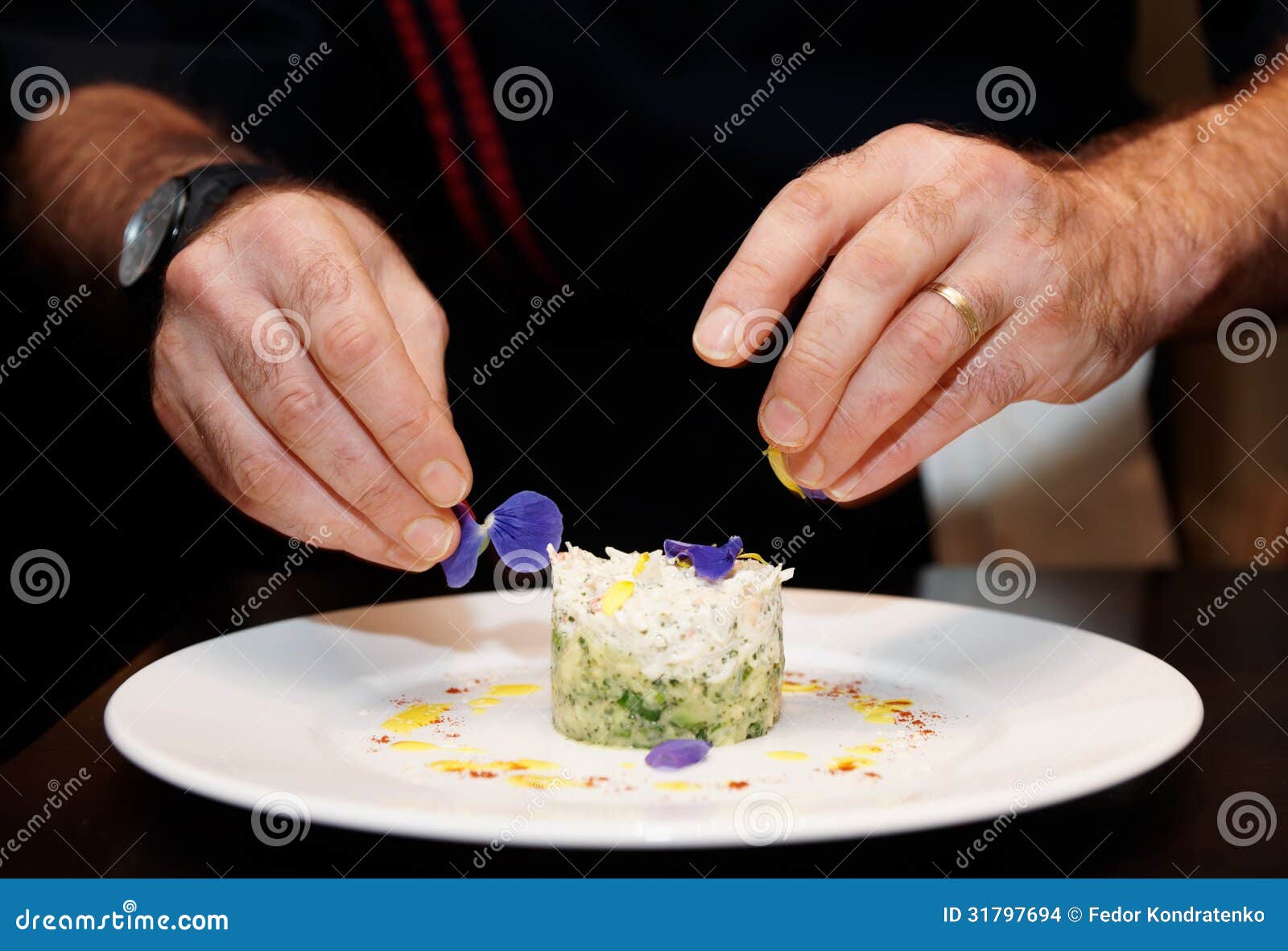Chef is Decorating Appetizer with Flowers Stock Photo - Image of ...