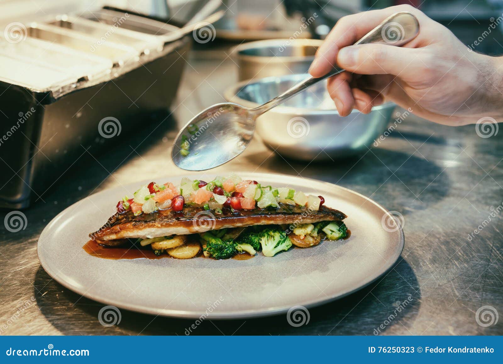 Chef is Decorating an Appetizer, Toned Stock Image - Image of hand ...