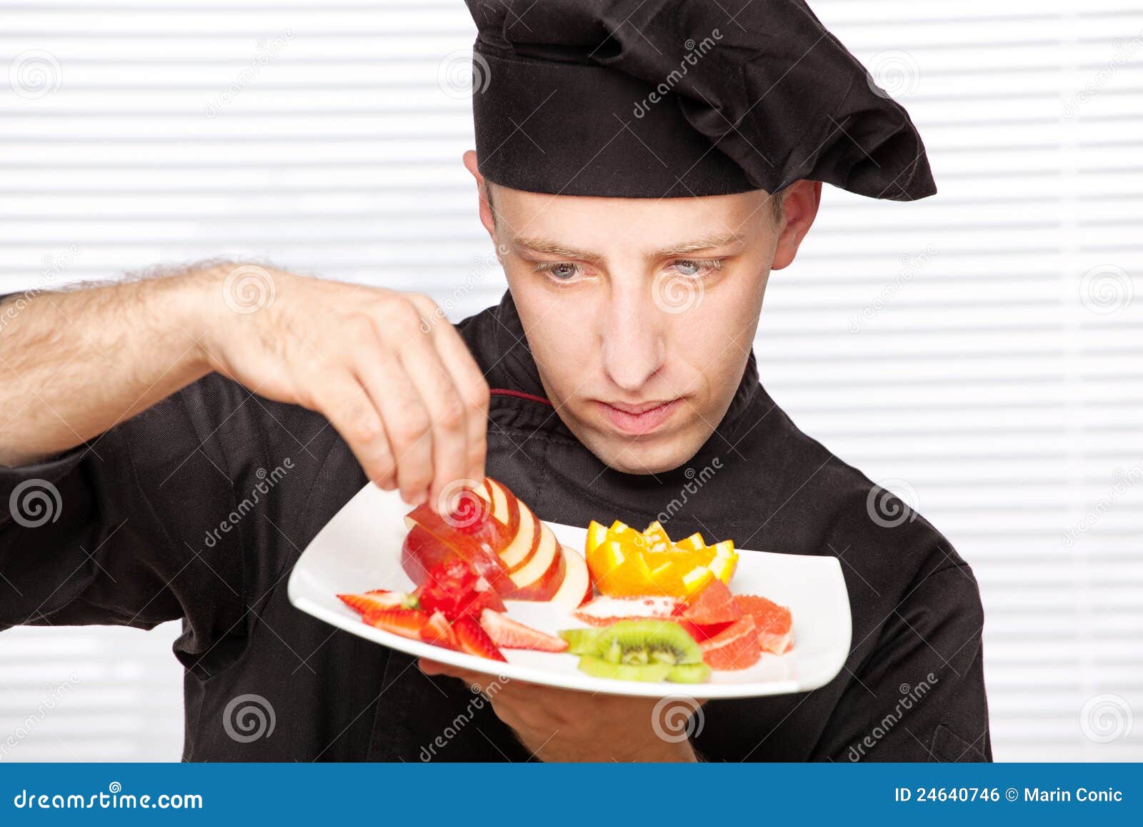 Chef Decorating Delicious Fruit Plate Stock Photo - Image of indoors ...