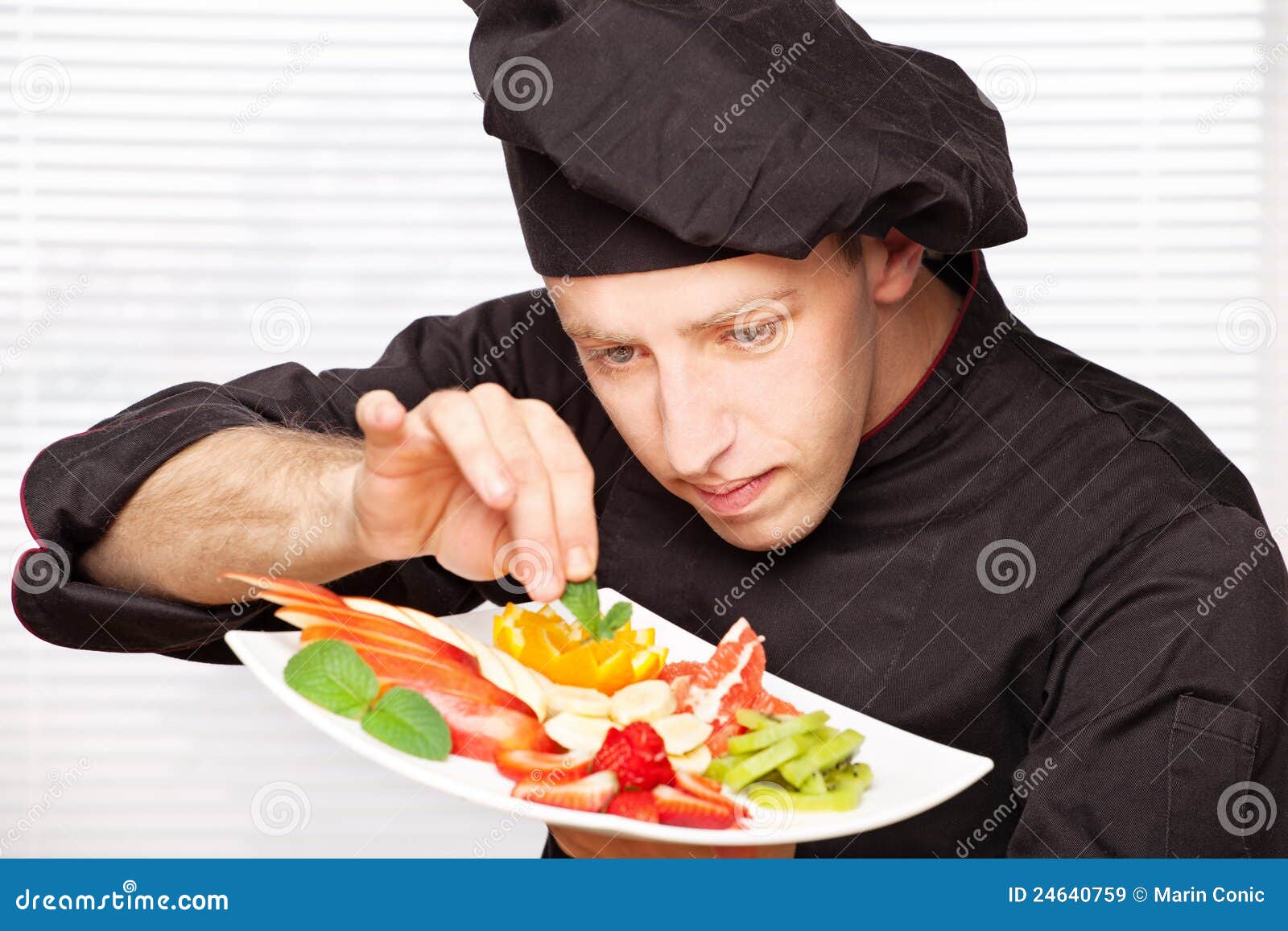 Chef Decorating Delicious Fruit Plate Stock Image - Image of hands ...