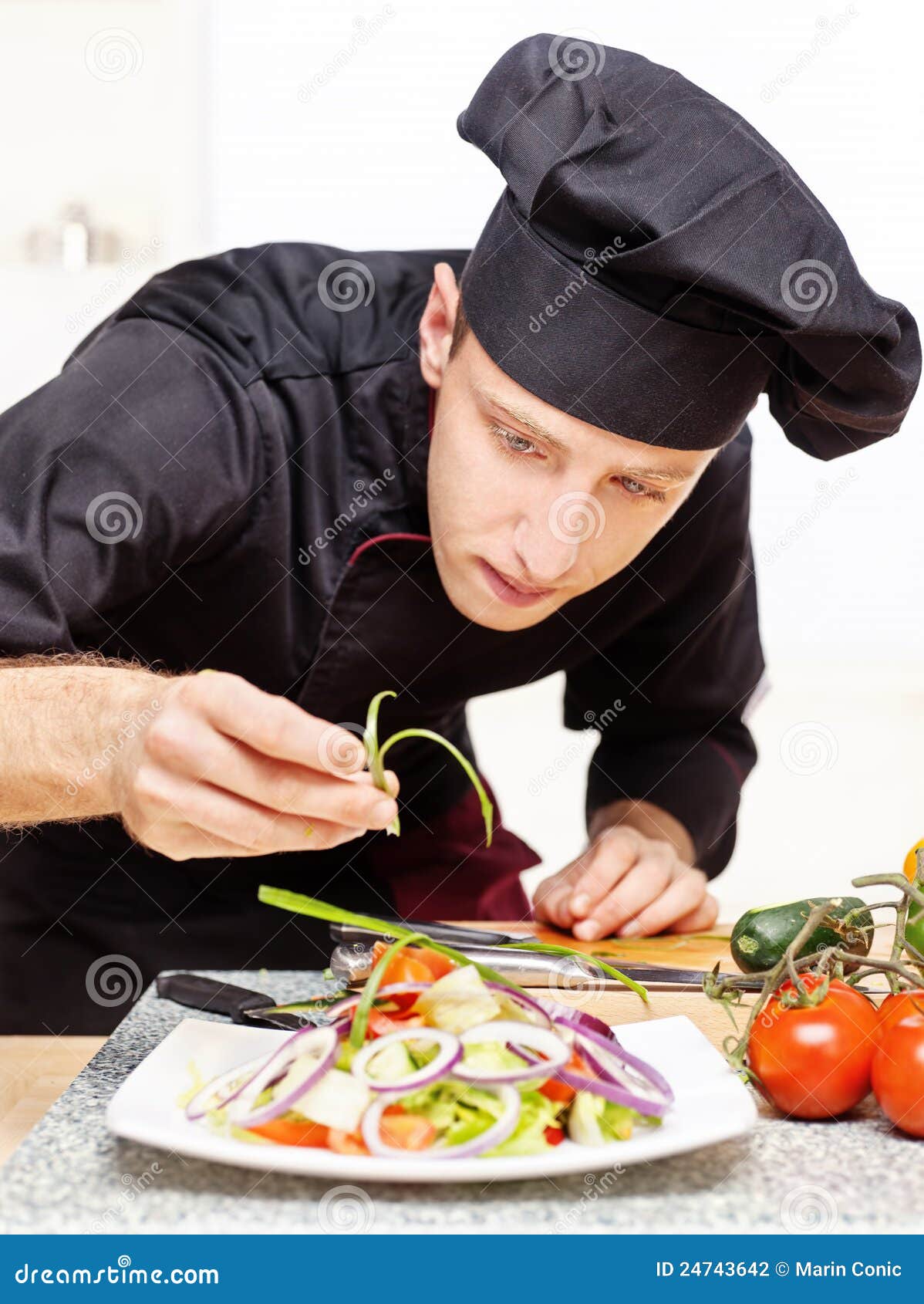 Chef Decorating Delicious Salad Plate Stock Photo - Image of ingredient ...