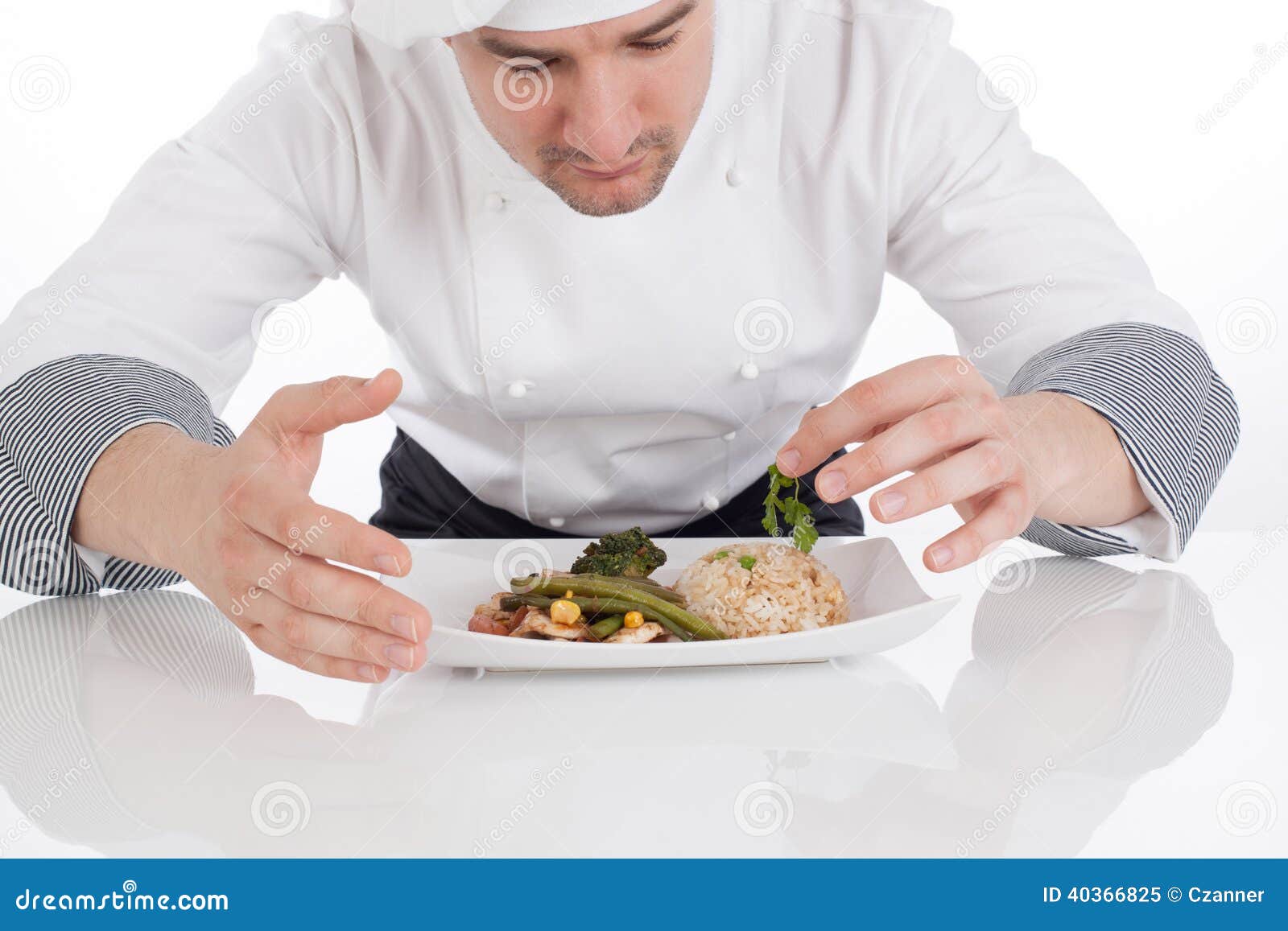 Chef Decorating Prepared Food on Plate Stock Image - Image of leaf ...