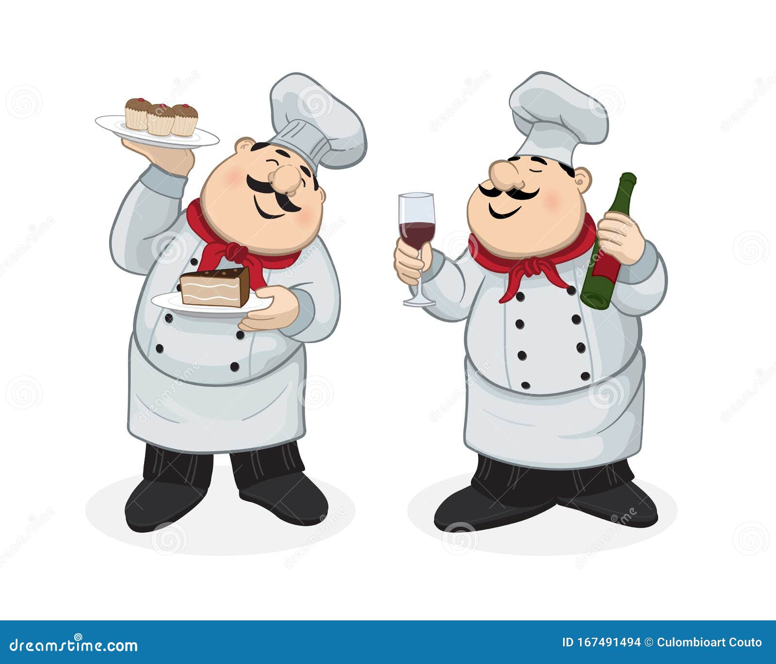 Chef with Dessert and Chef with Red Wine Stock Illustration ...