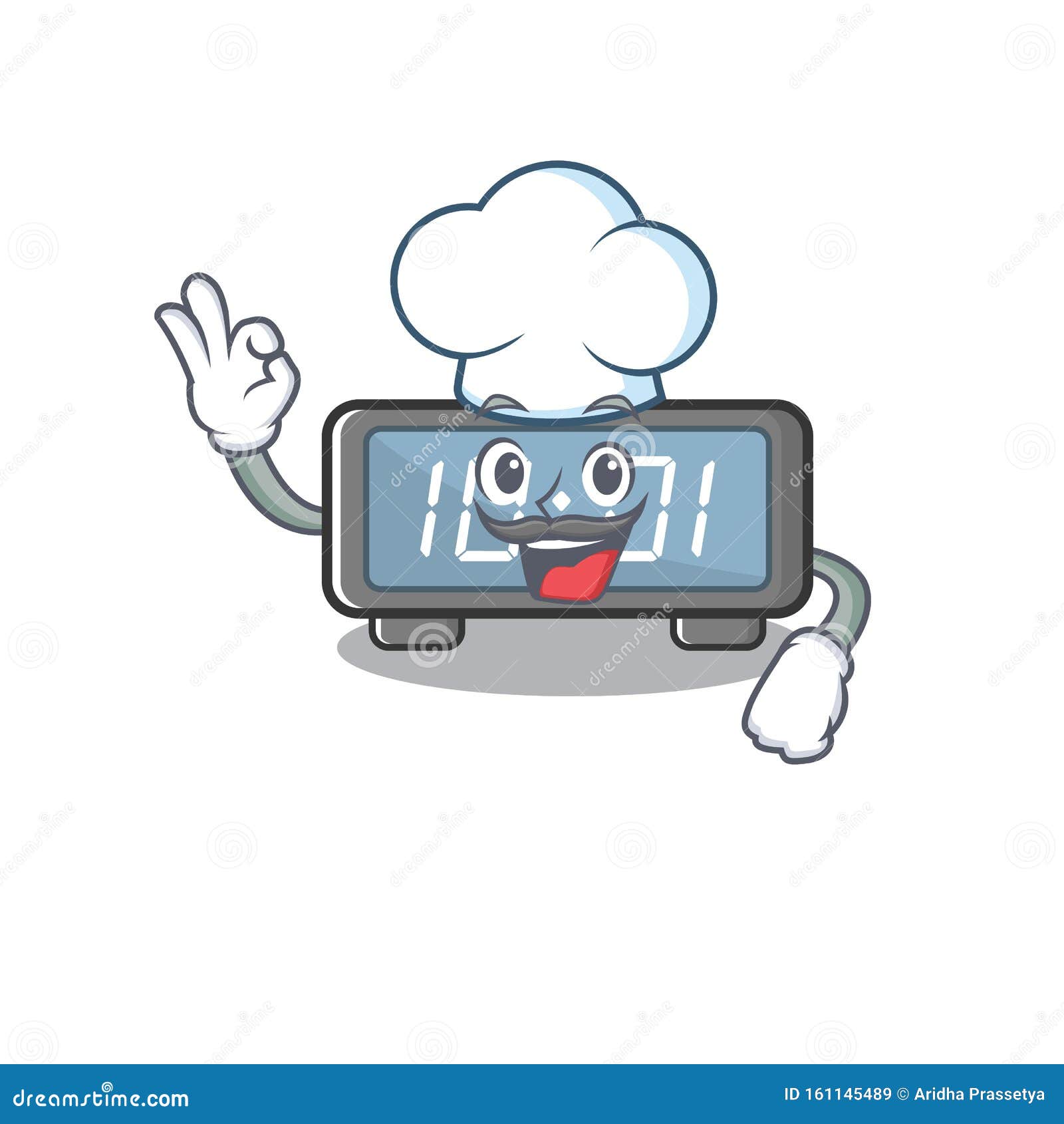 Chef Digital Clock Clings To Cartoon Wall Stock Vector - Illustration ...