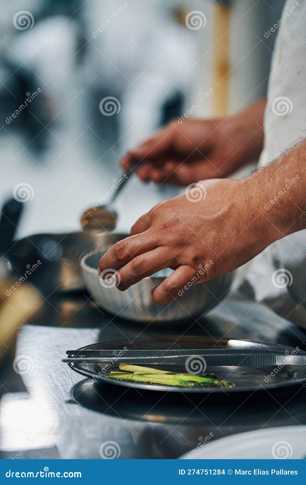Chef Dishing Out in Professional Kitchen Stock Photo - Image of ...