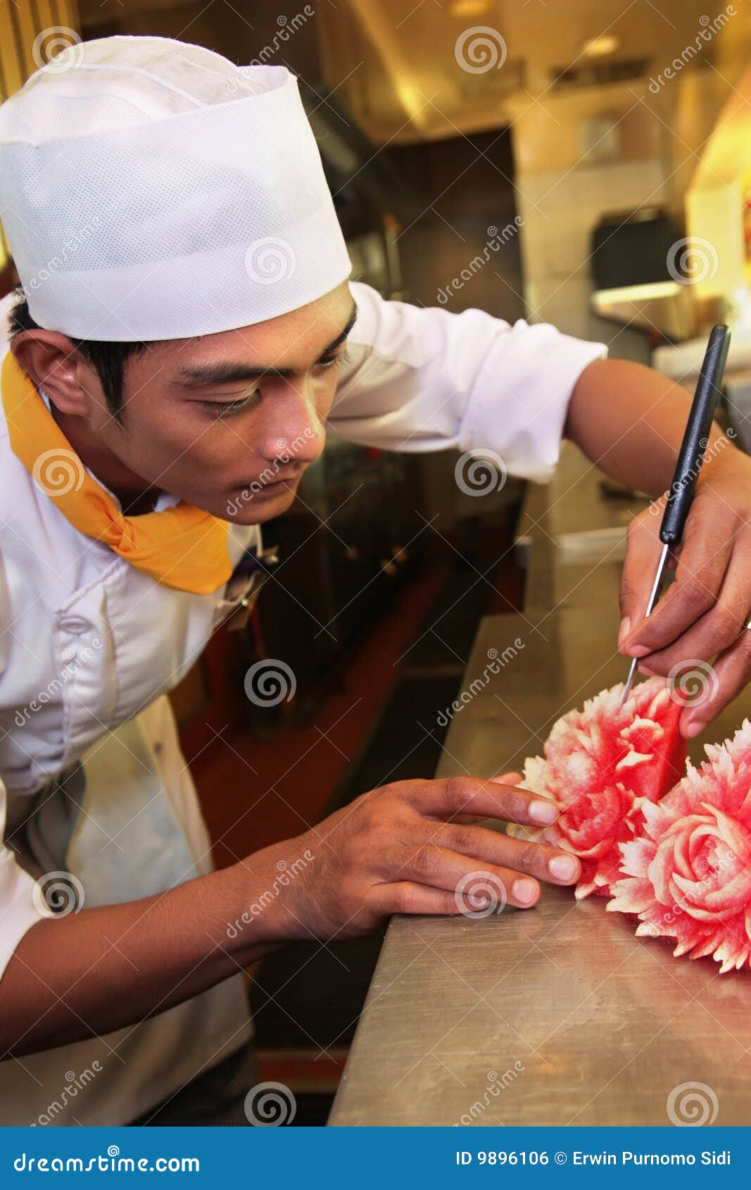 Chef doing carving stock photo. Image of uniform, restaurant - 9896106