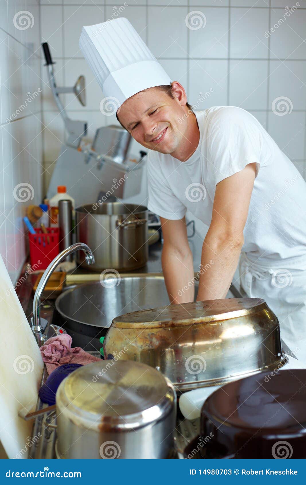 Chef doing the dishes stock image. Image of stainless - 14980703