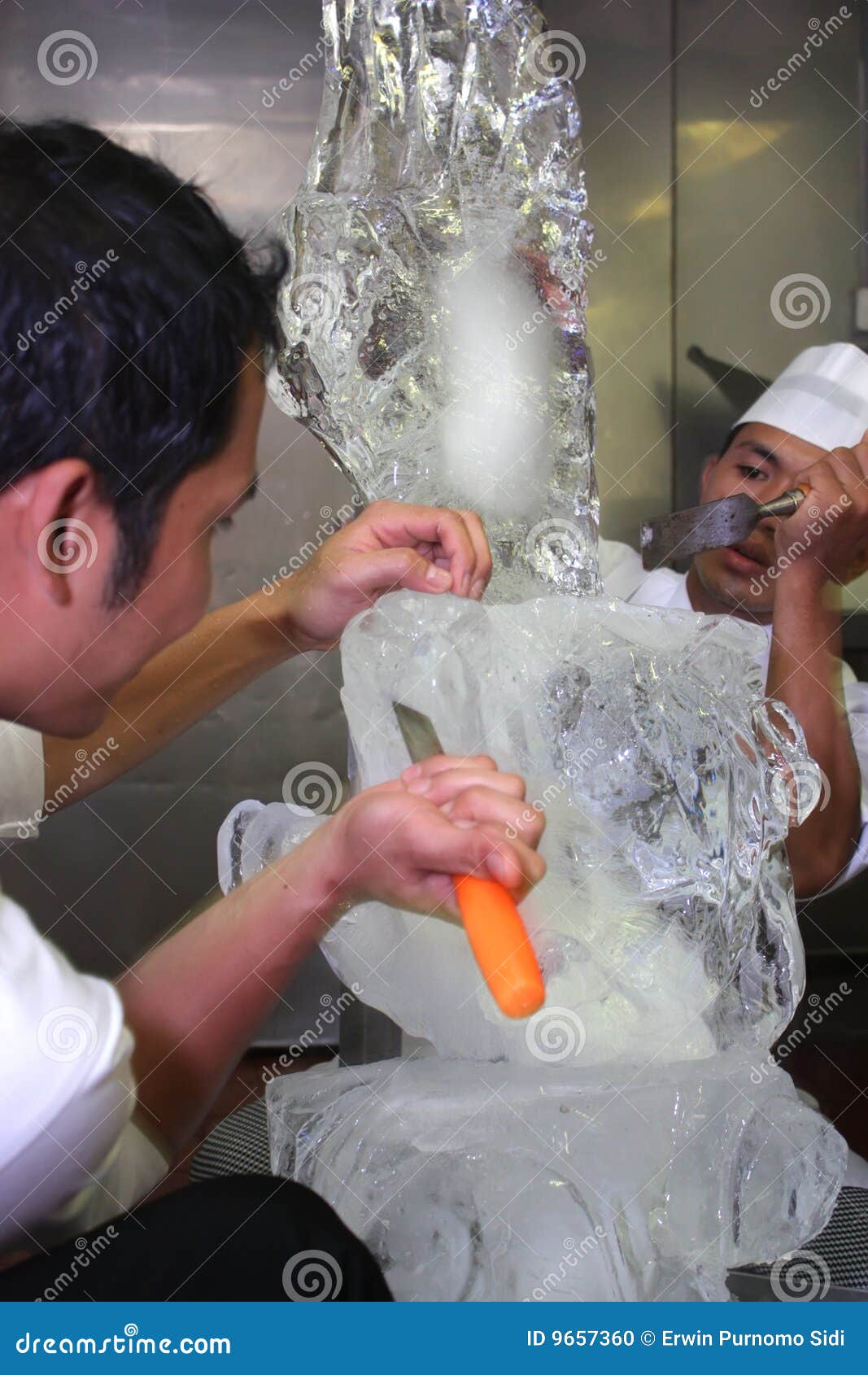 Chef doing ice carving stock photo. Image of portrait - 9657360