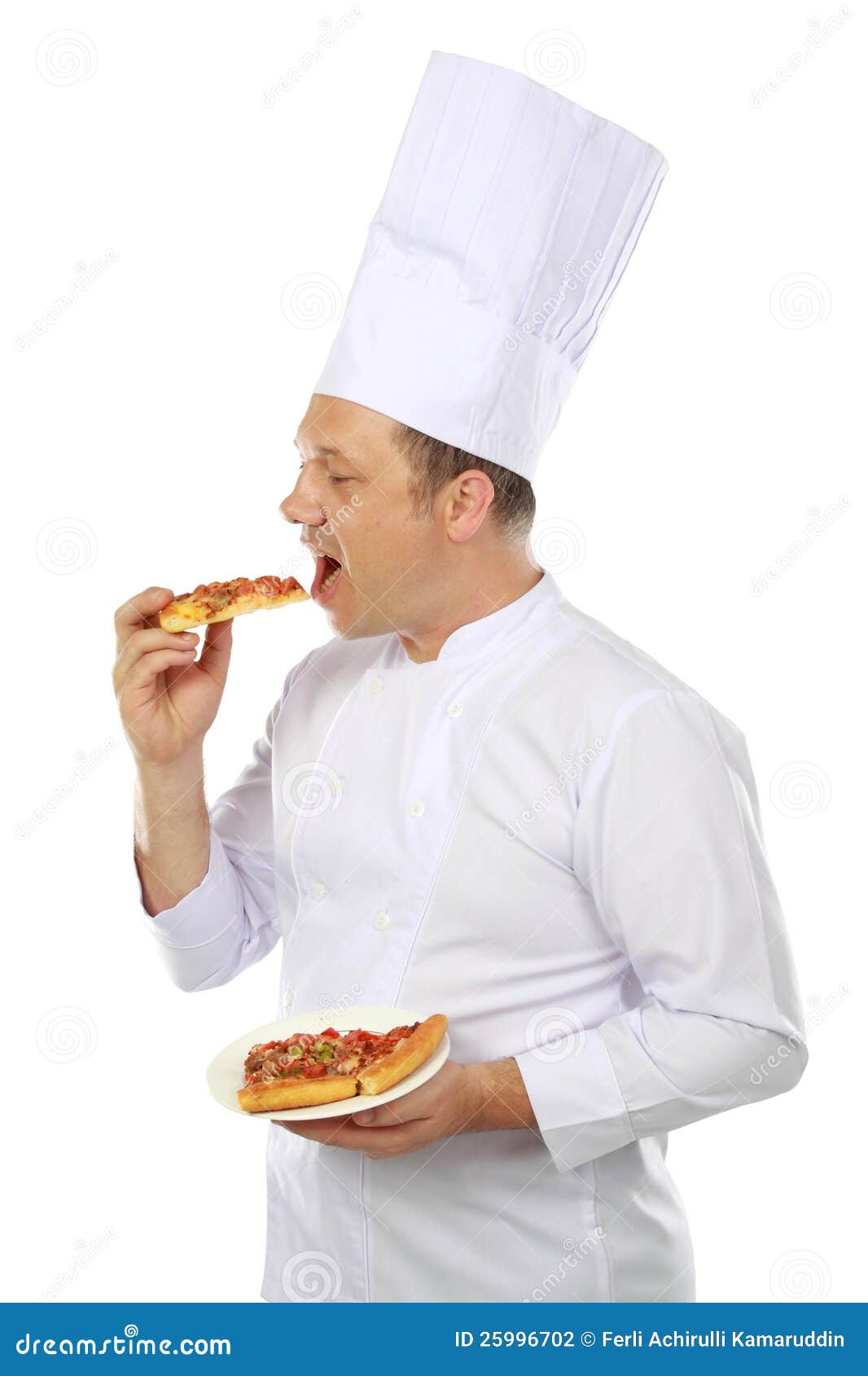 Chef eating pizza stock photo. Image of eating, culinary - 25996702