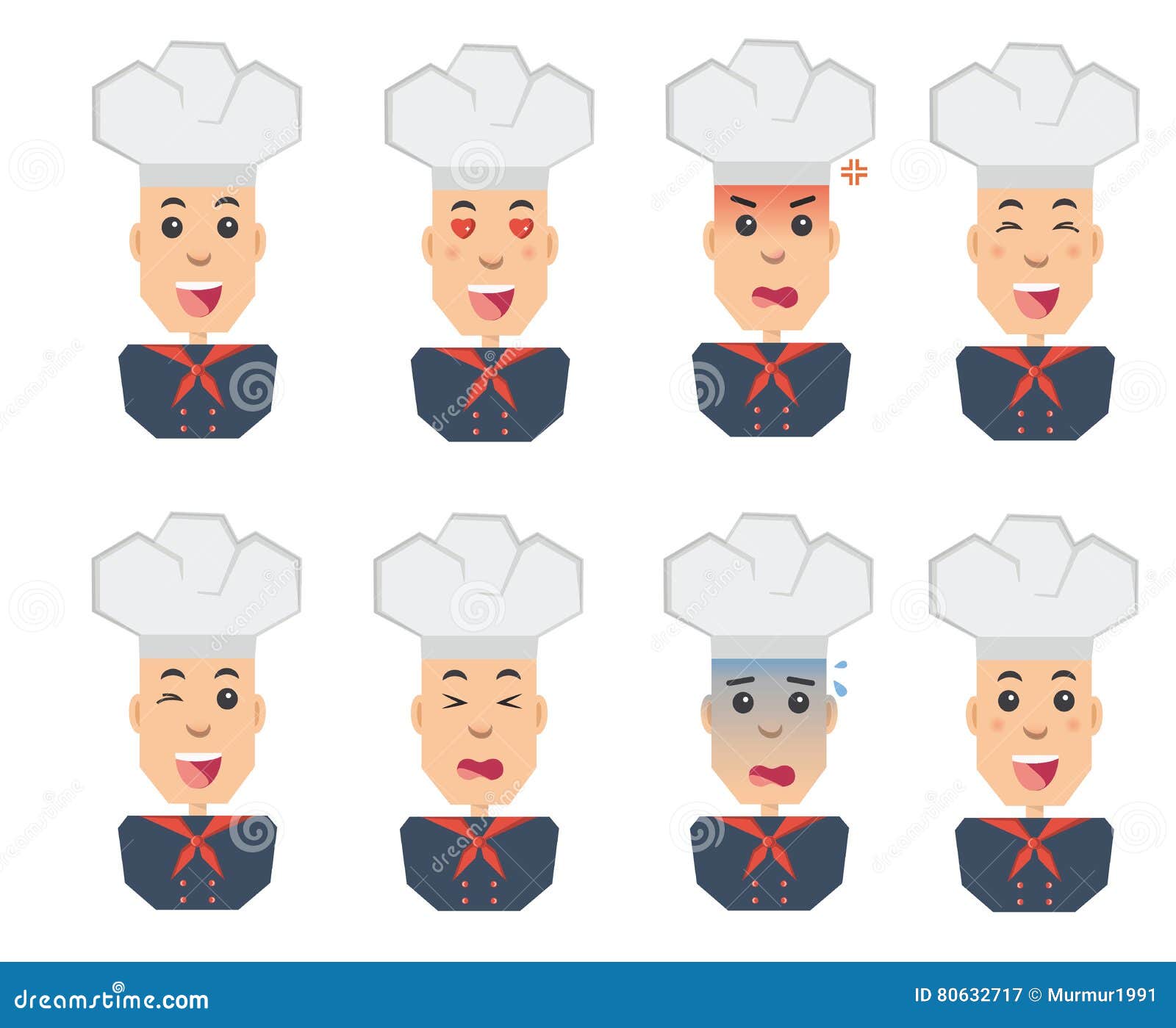 Chef Emotions Set of Flat Icons Stock Vector - Illustration of ...