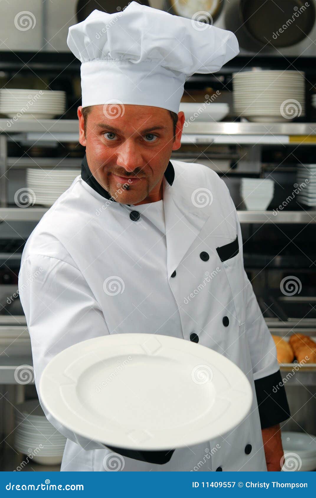 Chef with empty plate stock image. Image of kitchen, handsome - 11409557