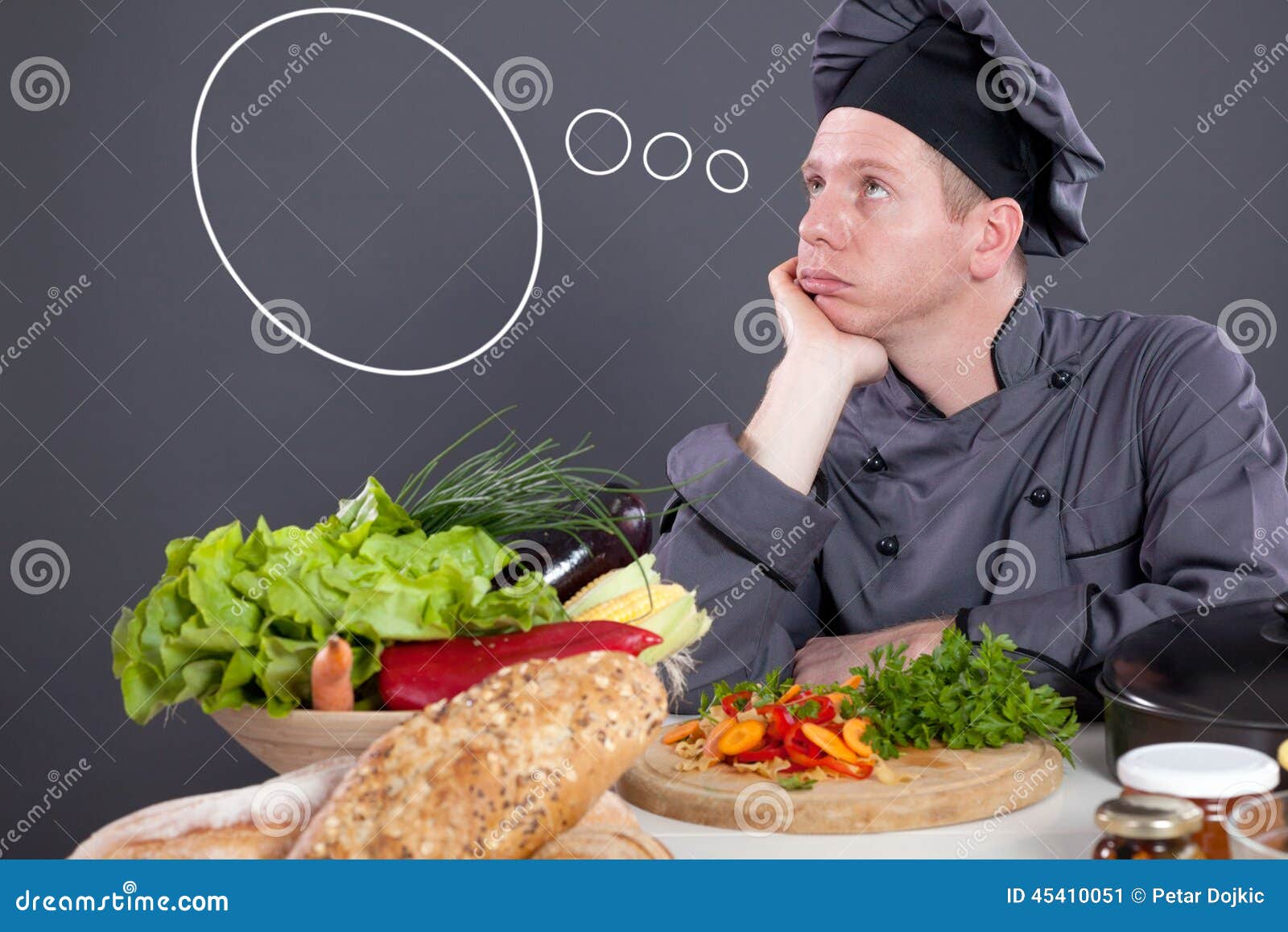 Chef with Empty Think Clouds, Concept - What To Cook Today? Stock Image ...