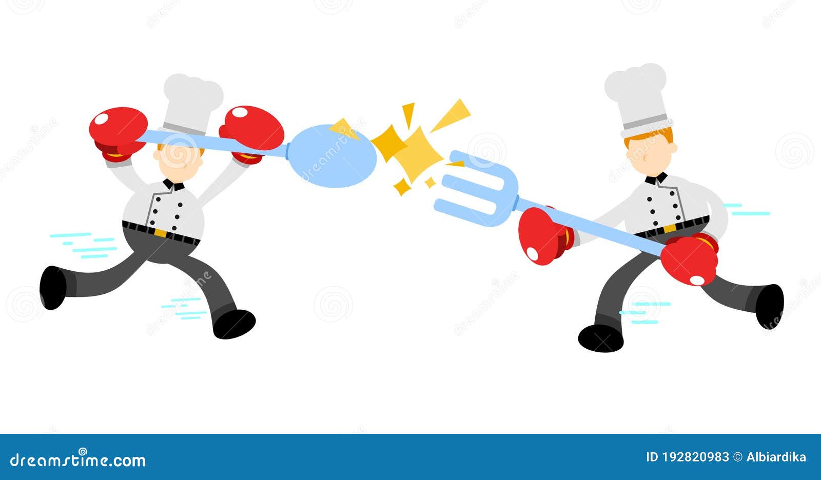 Chef Man Worker Competition Fight Boxing with Each Other Cartoon Doodle ...