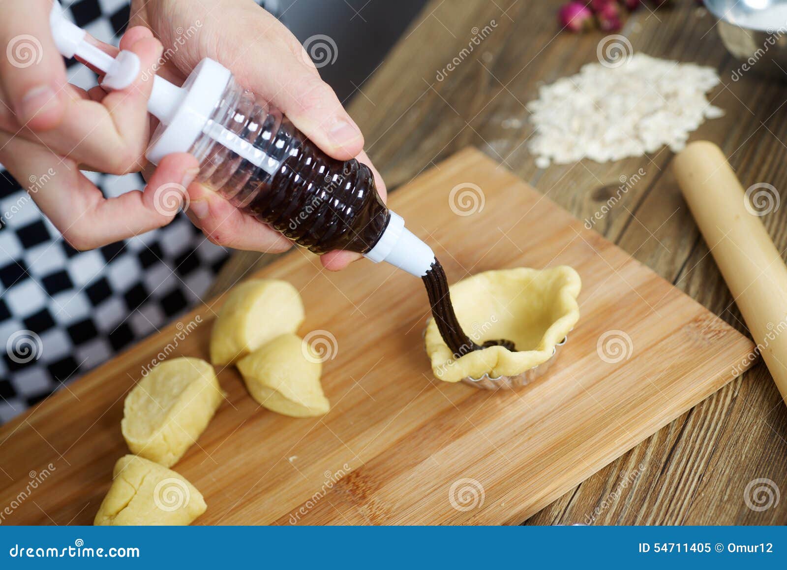 Chef Filling Dough Form with Chocolate Stock Image - Image of bakery ...