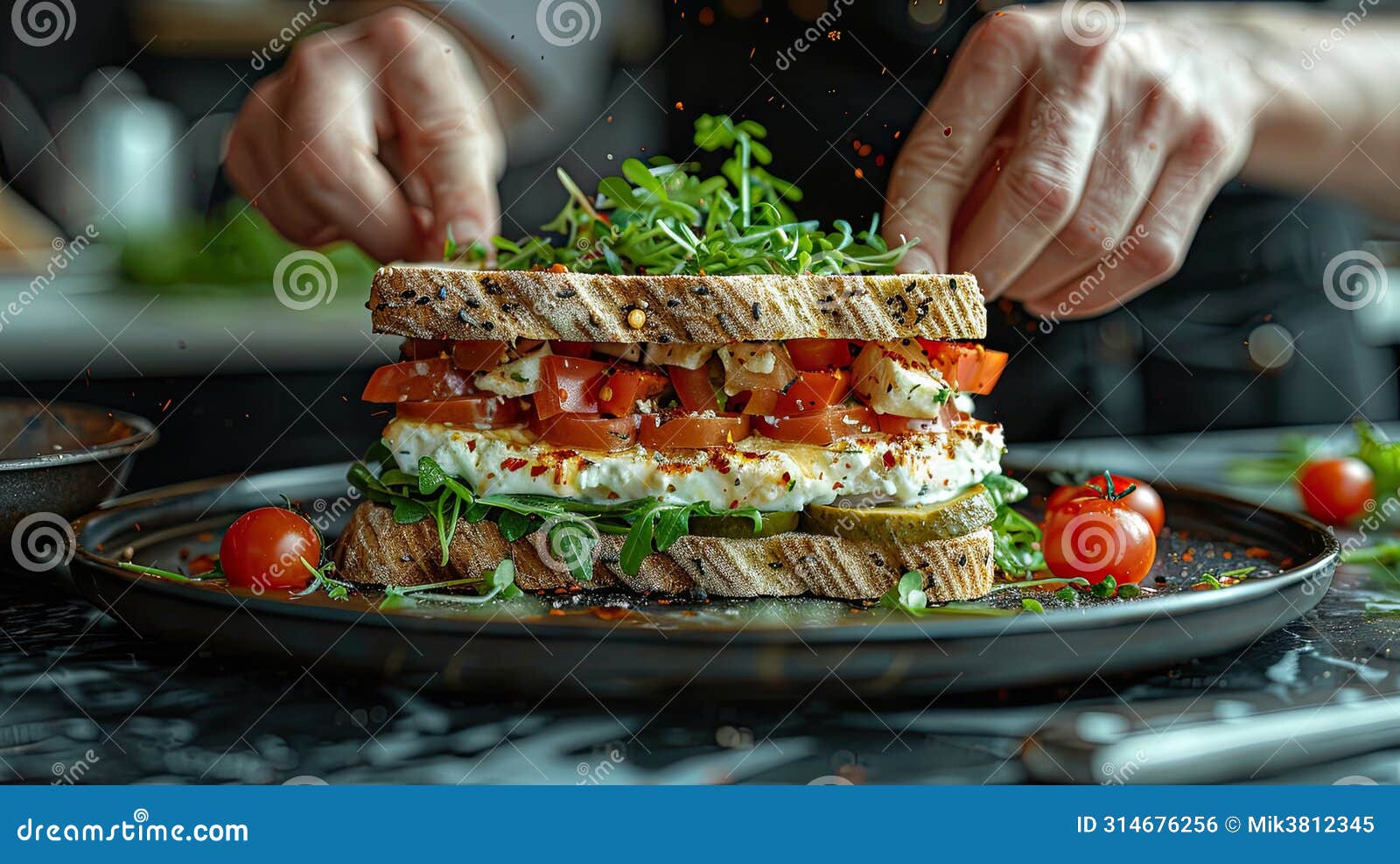 Chef Finalizes A Gourmet Sandwich With Flair. Royalty-Free Stock Image ...
