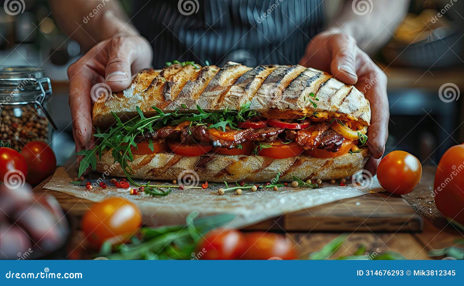 Chef Finalizes A Gourmet Sandwich With Flair. Royalty-Free Stock Image ...