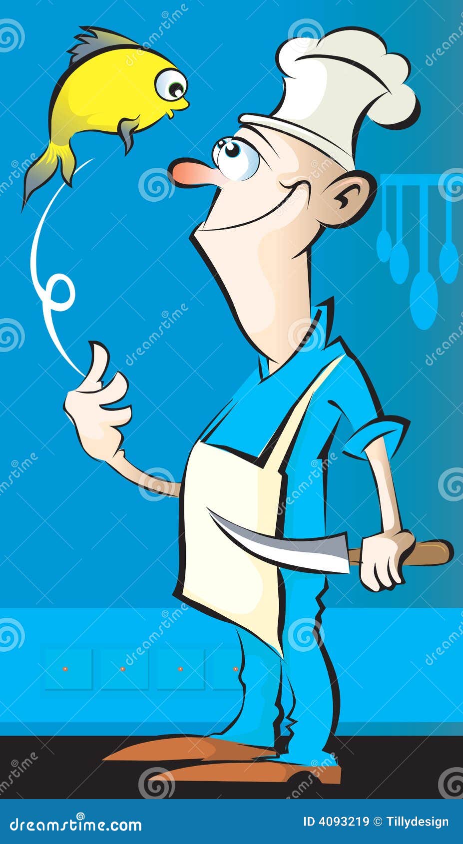 Chef and fish stock vector. Illustration of fish, dishes - 4093219