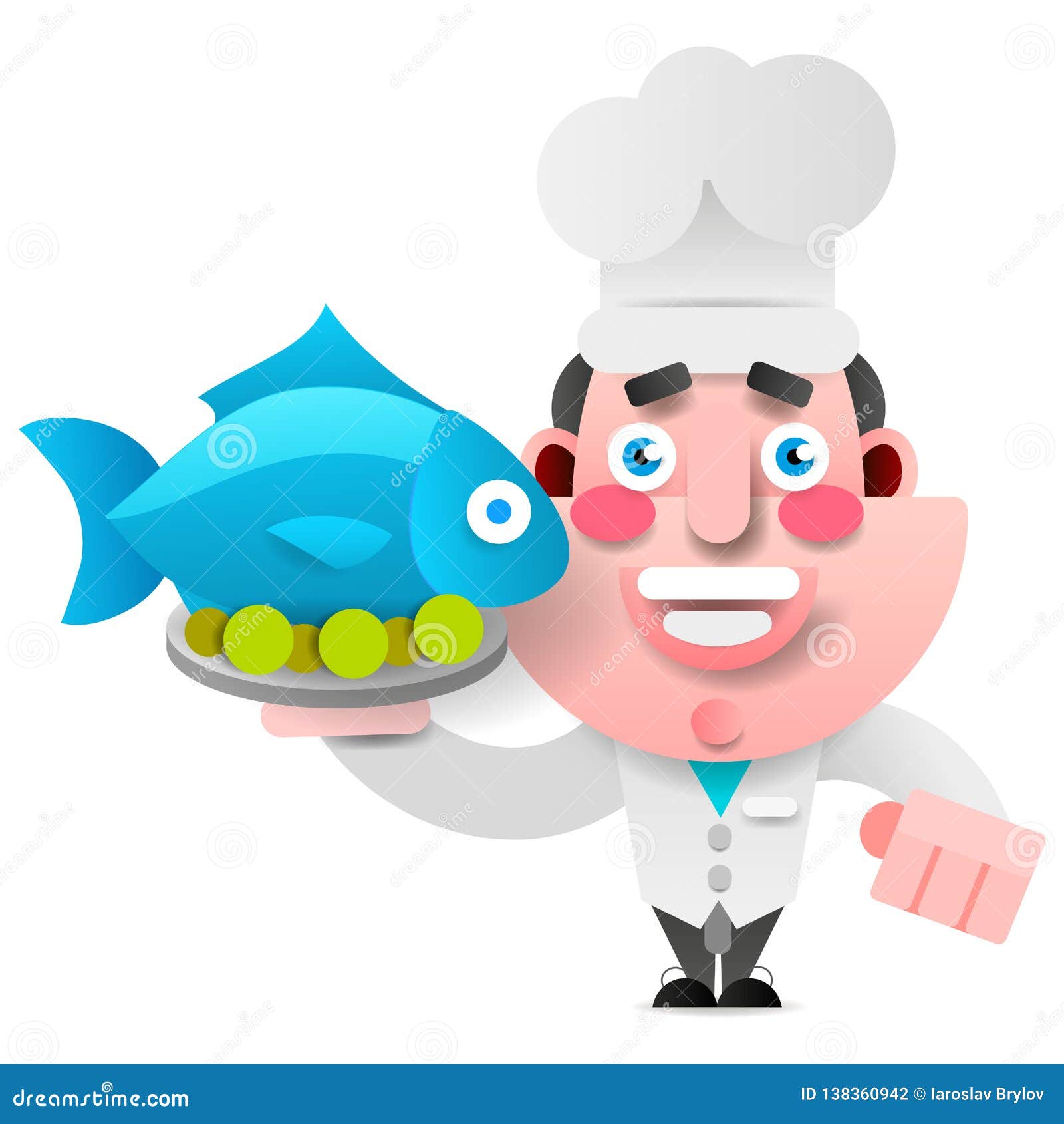 Chef with Fish on a Tray. Vector on White Background for Your Design ...