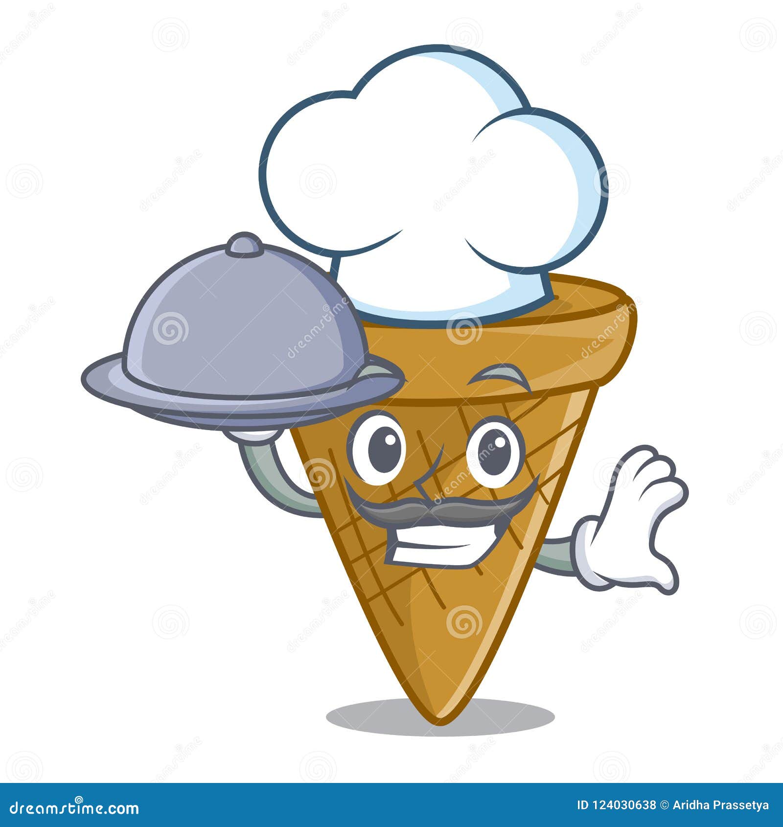 Chef With Food Empty Wafer Cone For Ice Cream Character Stock Vector