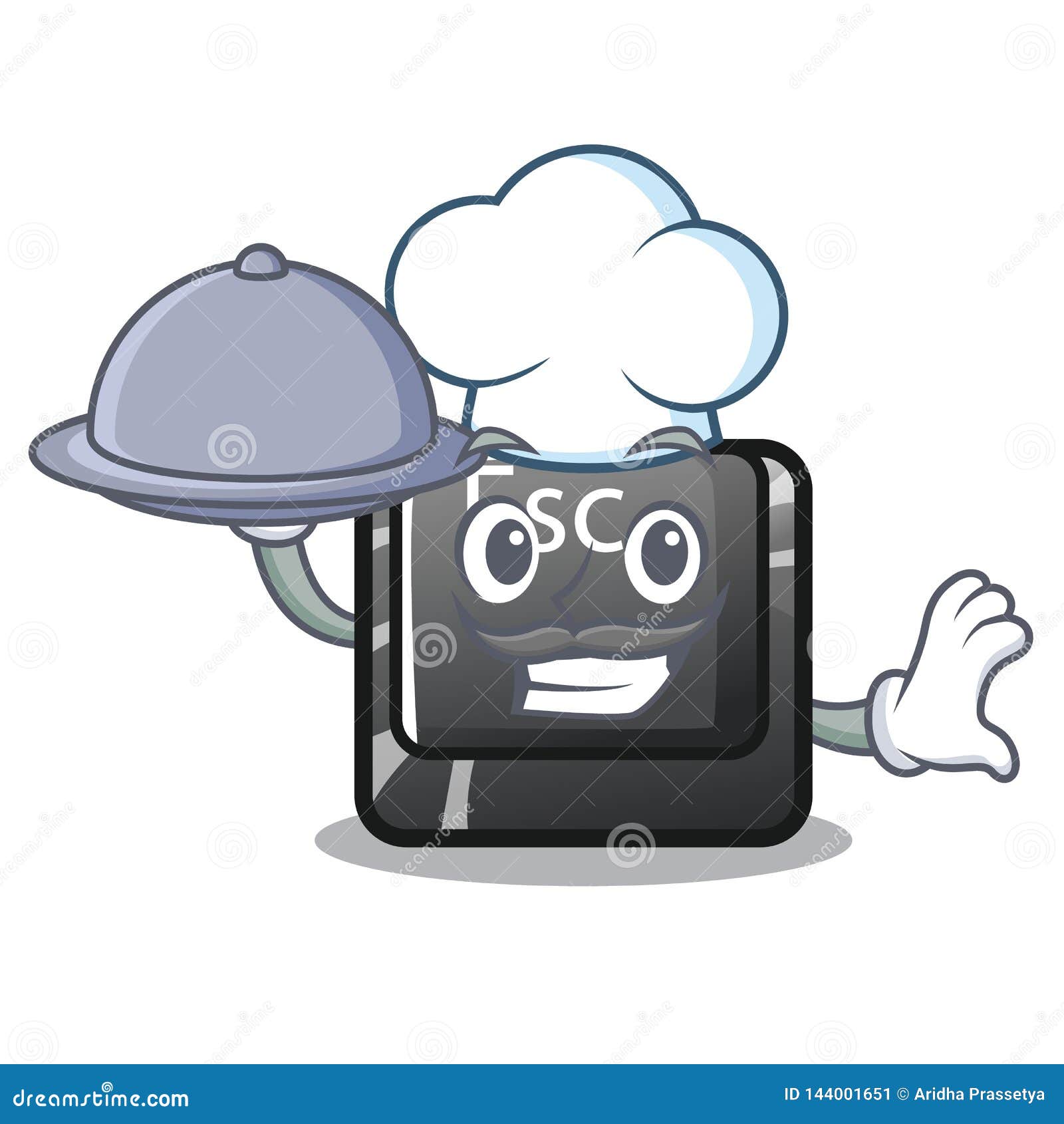 Chef With Food Esc Button Attached To Cartoon Keyboard Stock Vector