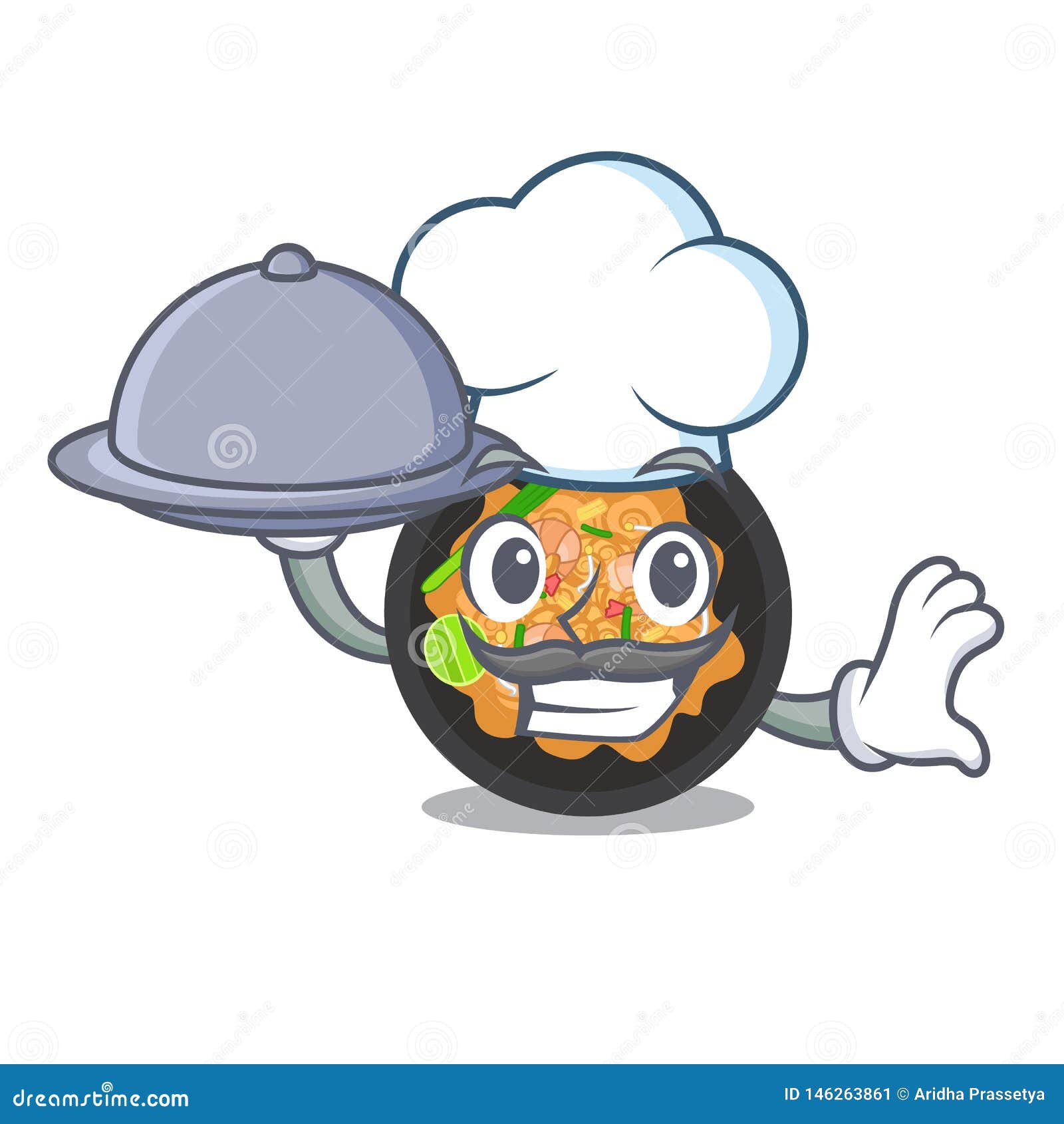 Chef with Food Pat Thai in the Cartoon Shape Stock Vector ...