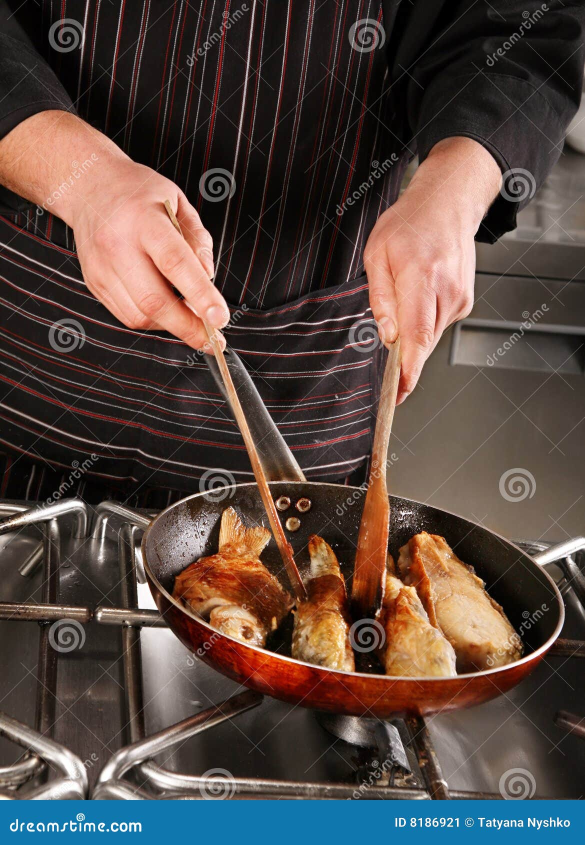 Chef fried fish stock image. Image of commercial, food - 8186921