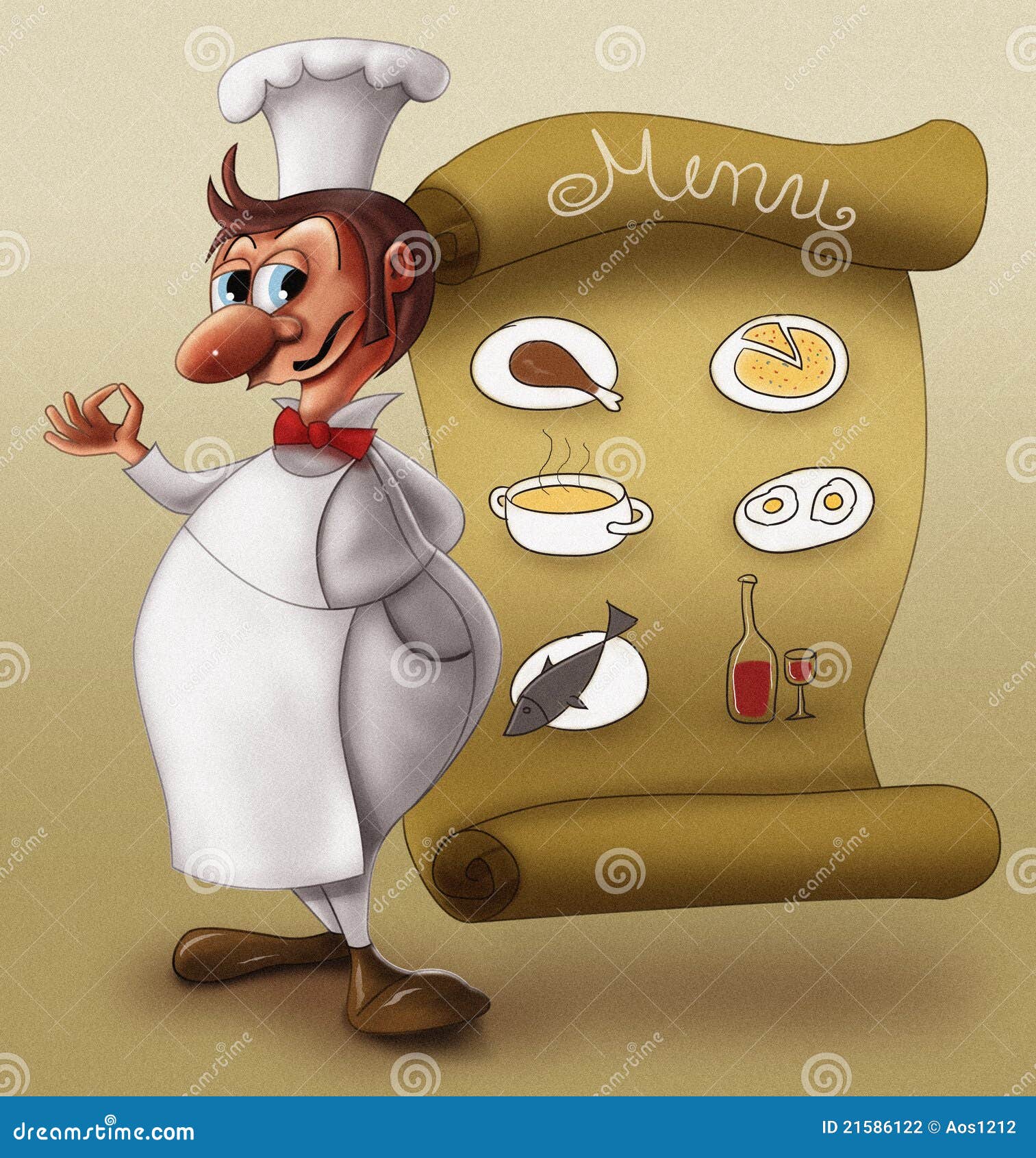 Chef in front of a menu stock illustration. Illustration of cartoon ...