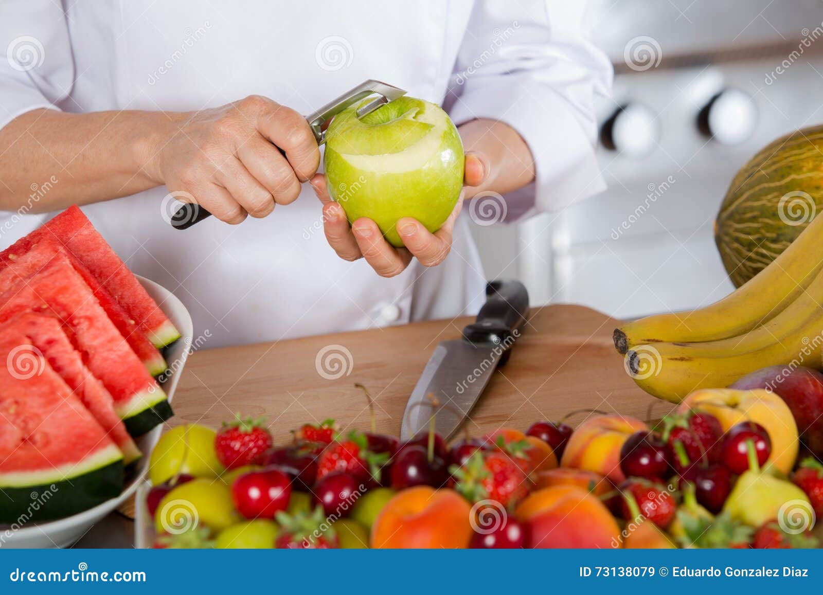 Chef with fruits stock image. Image of peach, cool, healthy - 73138079