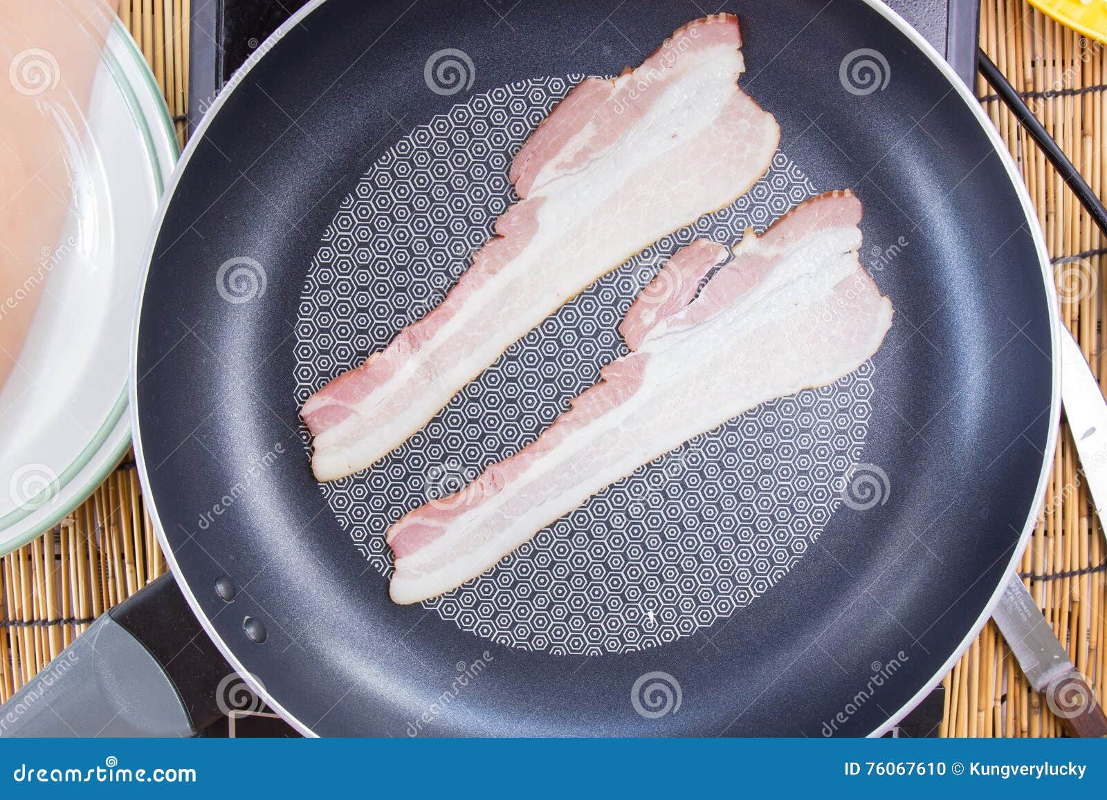 Chef Frying Bacon in the Pan Stock Photo - Image of color, bacon: 76067610