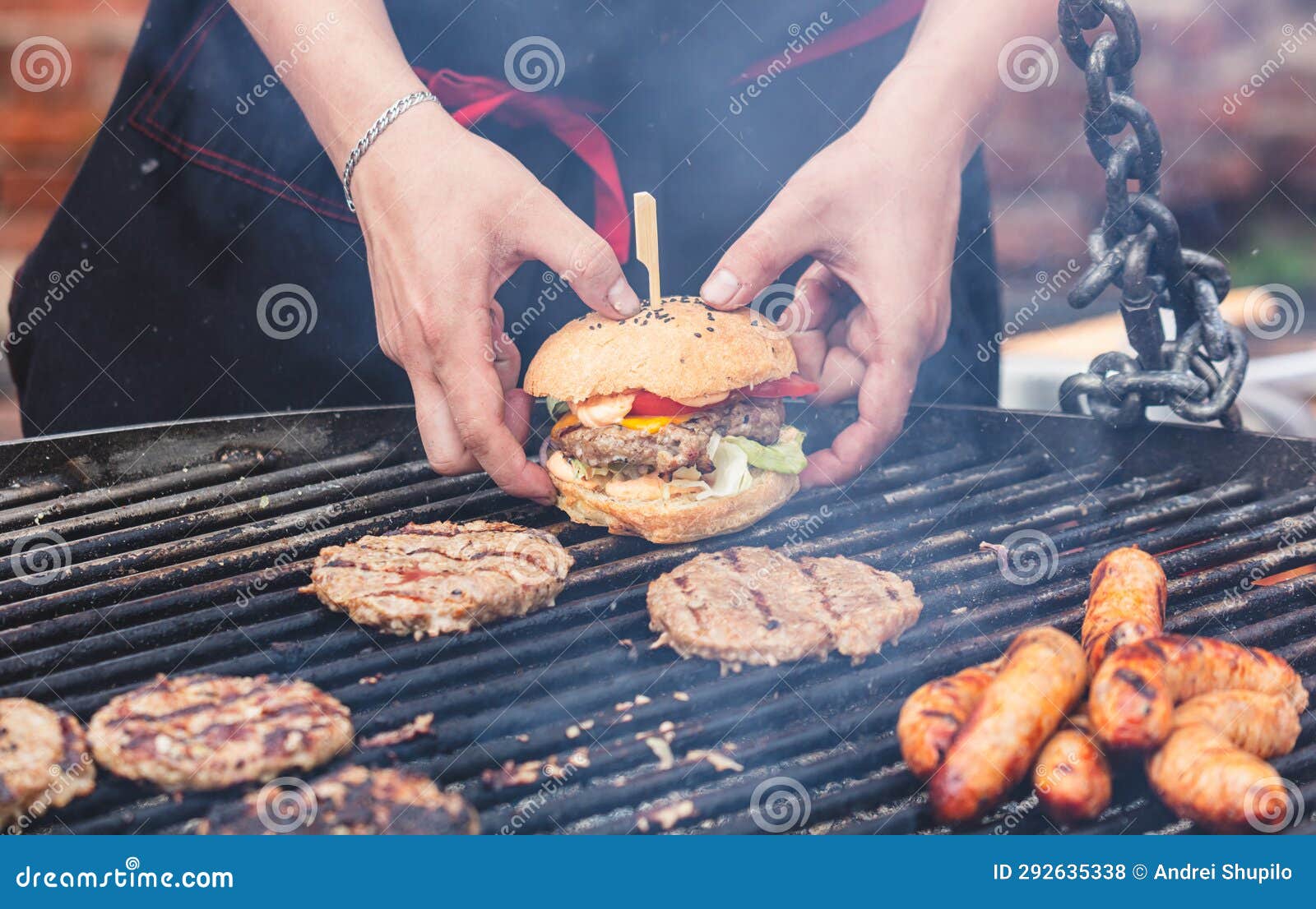 Chef Frying Burgers on the Grill Stock Photo - Image of takeaway ...