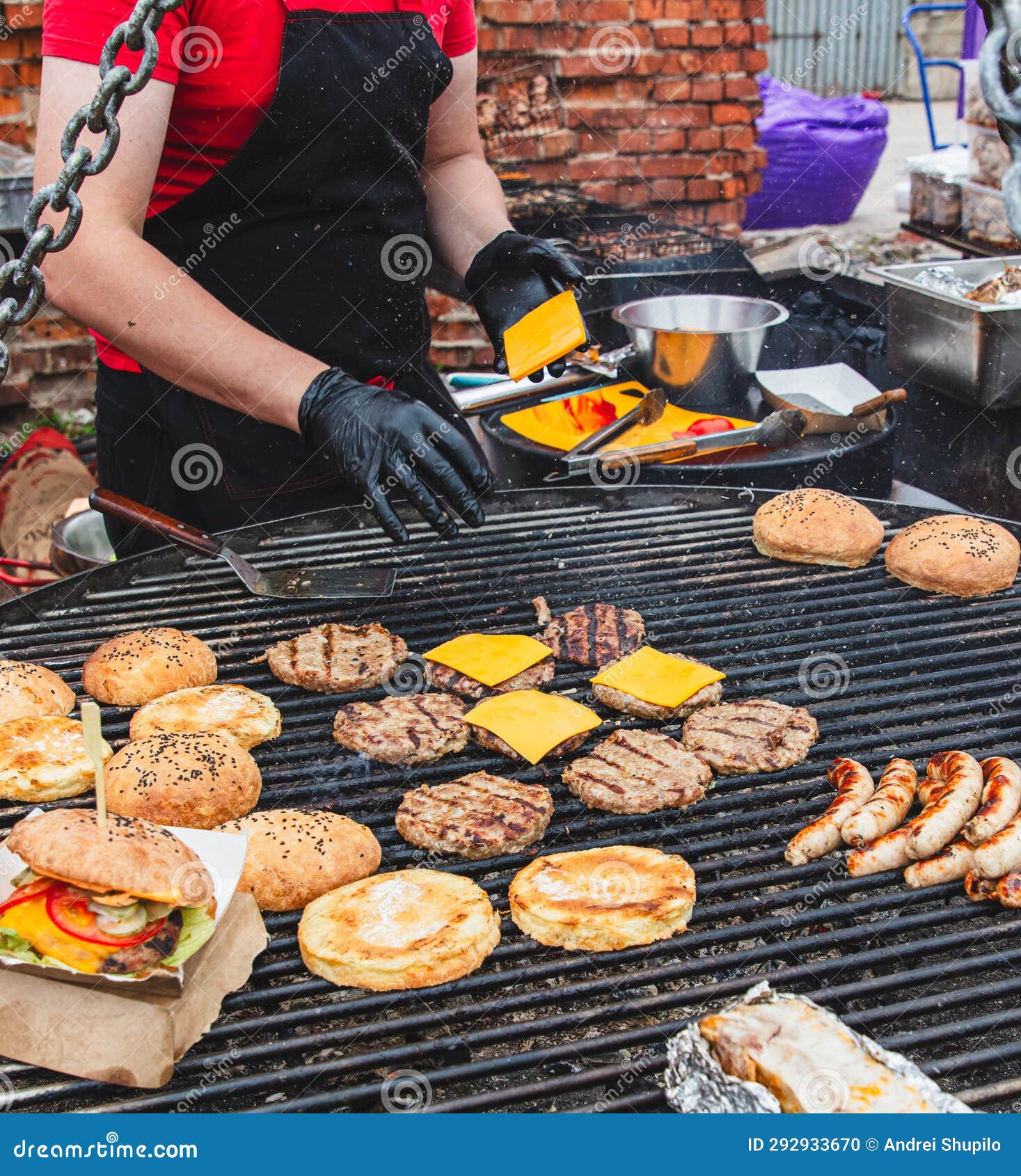 Chef Frying Burgers on the Grill Stock Photo - Image of takeaway, grill ...