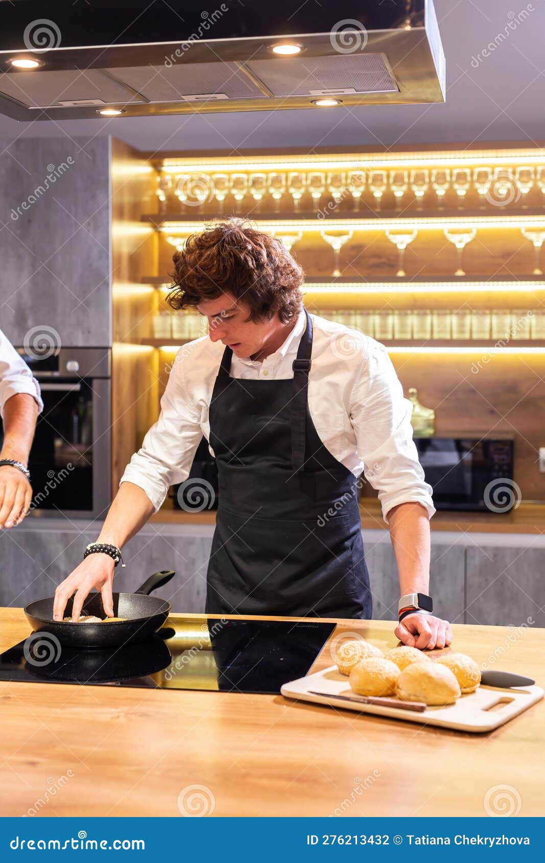 Chef Frying Burger Buns for Dinner Party in the Kitchen Stock Photo ...