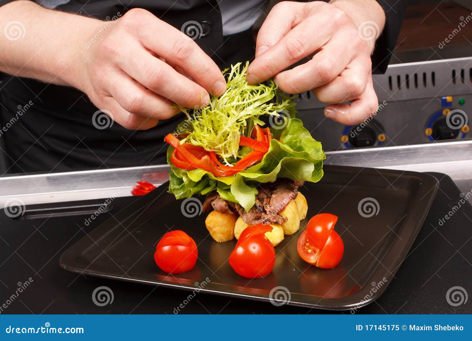 Chef garnish tasty dish stock image. Image of meat, dish - 17145175