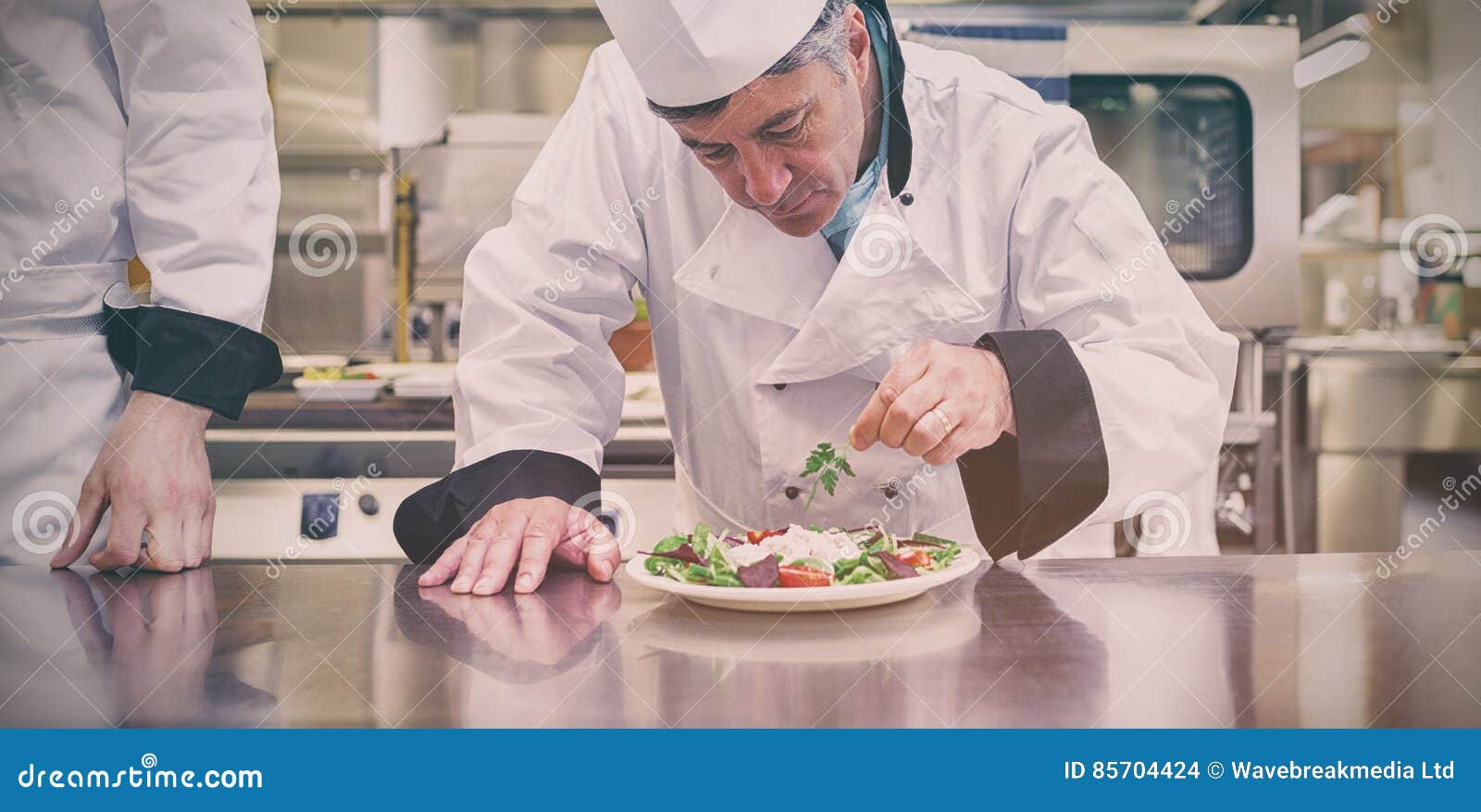 Chef Garnishing Salad in Kitchen Stock Photo - Image of caucasian ...