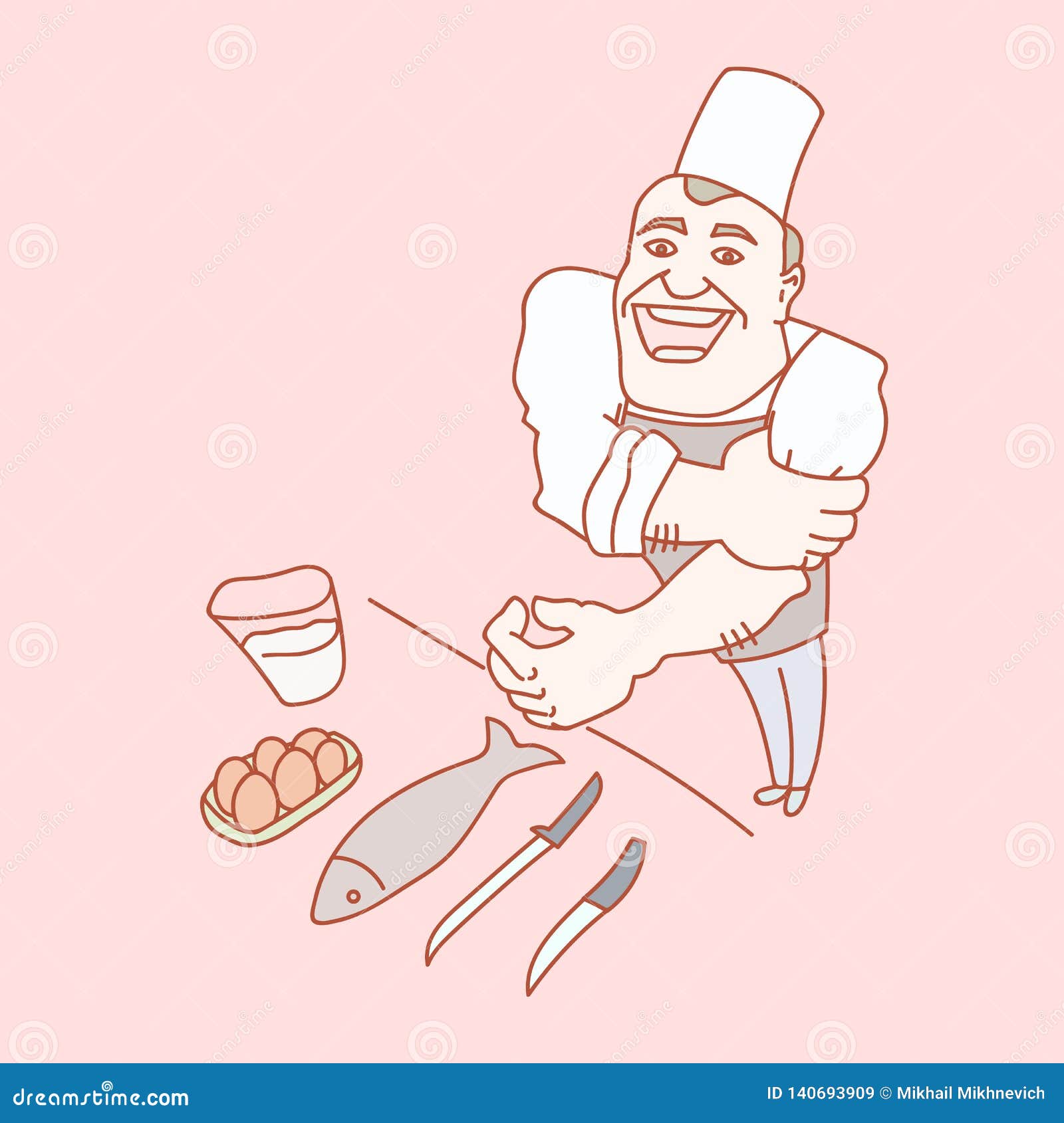 Chef Getting Ready for Cooking Hand Drawn Illustration Stock Vector ...