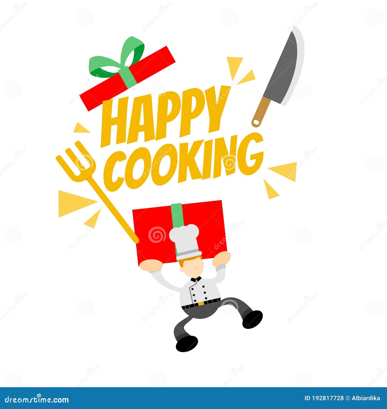 Chef and Happy Cooking Gift Box Cartoon Doodle Flat Design Vector ...