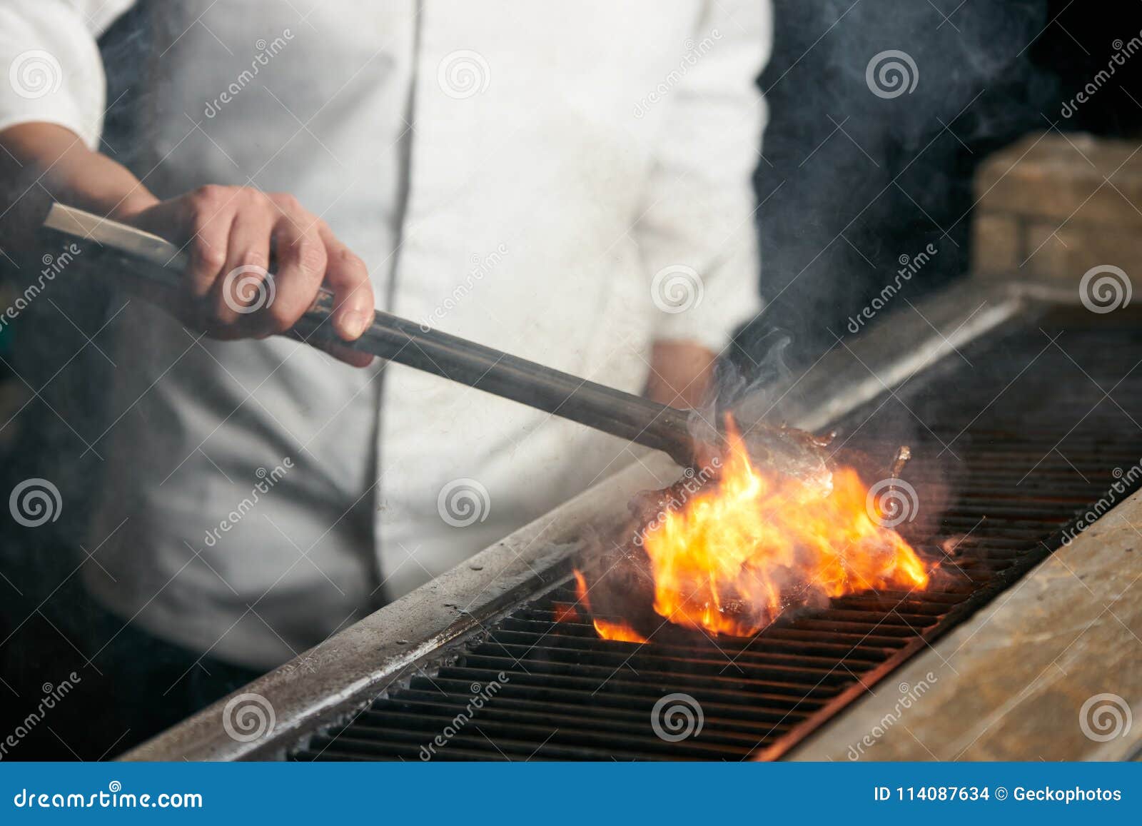 Chef Grilling Beef Steak on Flame Stock Photo - Image of fresh, food ...