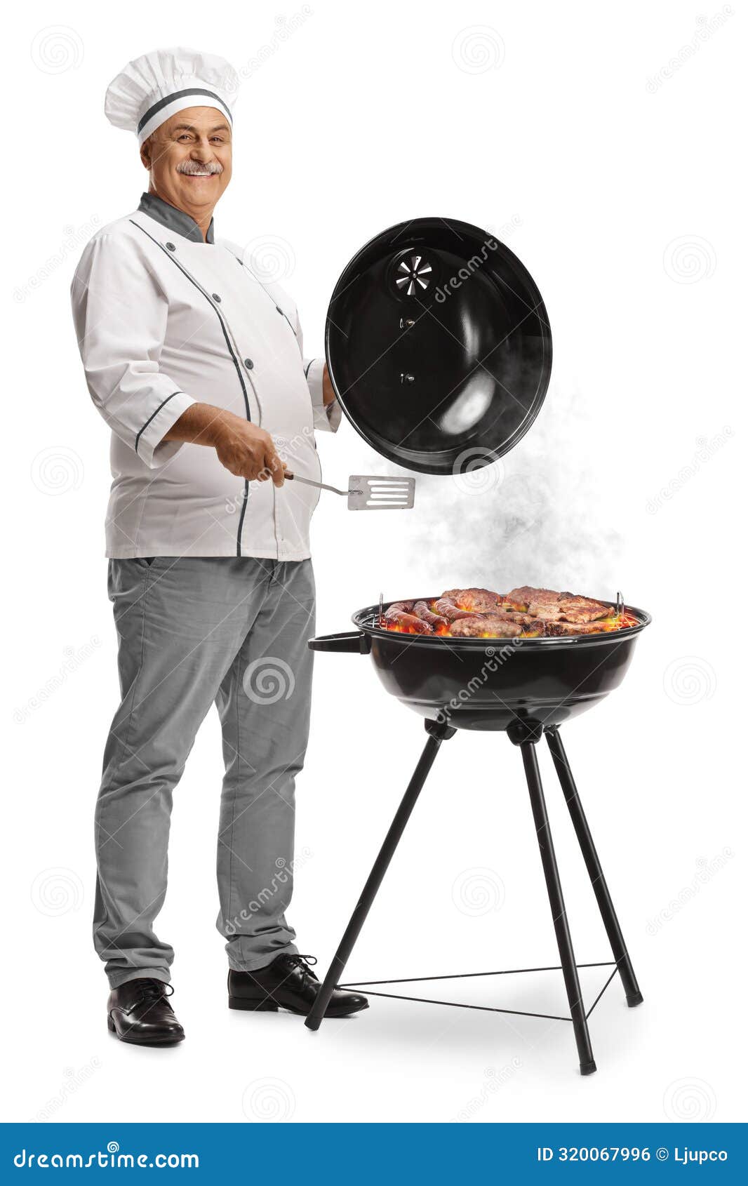 Chef Grilling Meat on a Bbq and Smiling Stock Photo - Image of ...