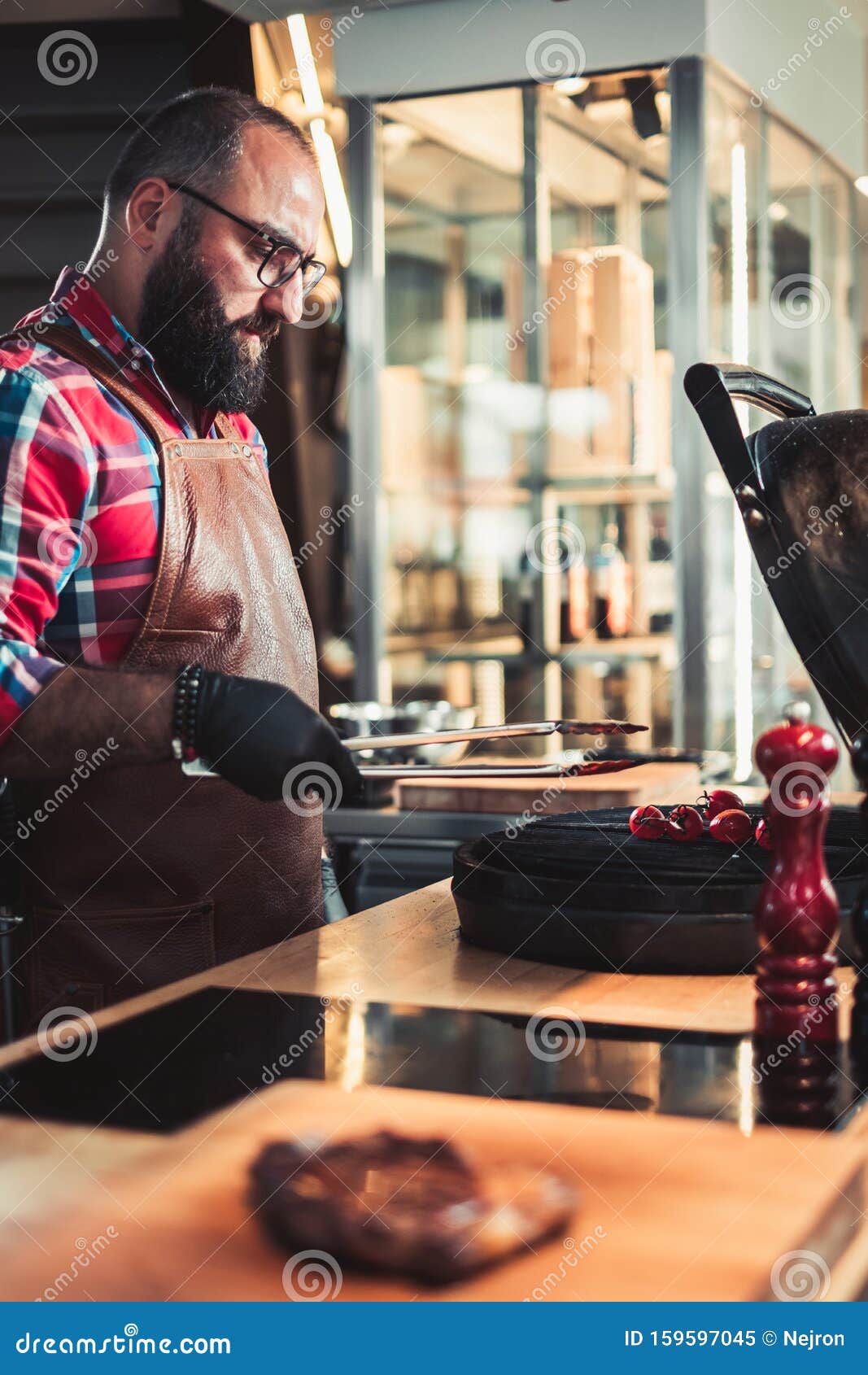 Chef Grilling Steak in a Restaurant Stock Image - Image of protein ...
