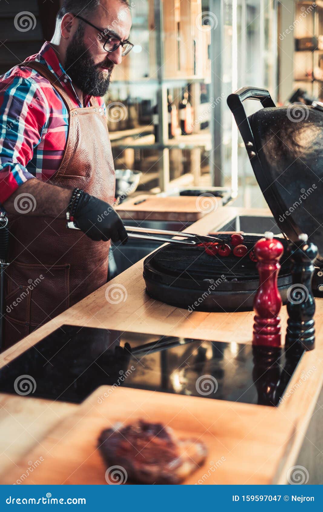 Chef Grilling Steak in a Restaurant Stock Image - Image of quality ...