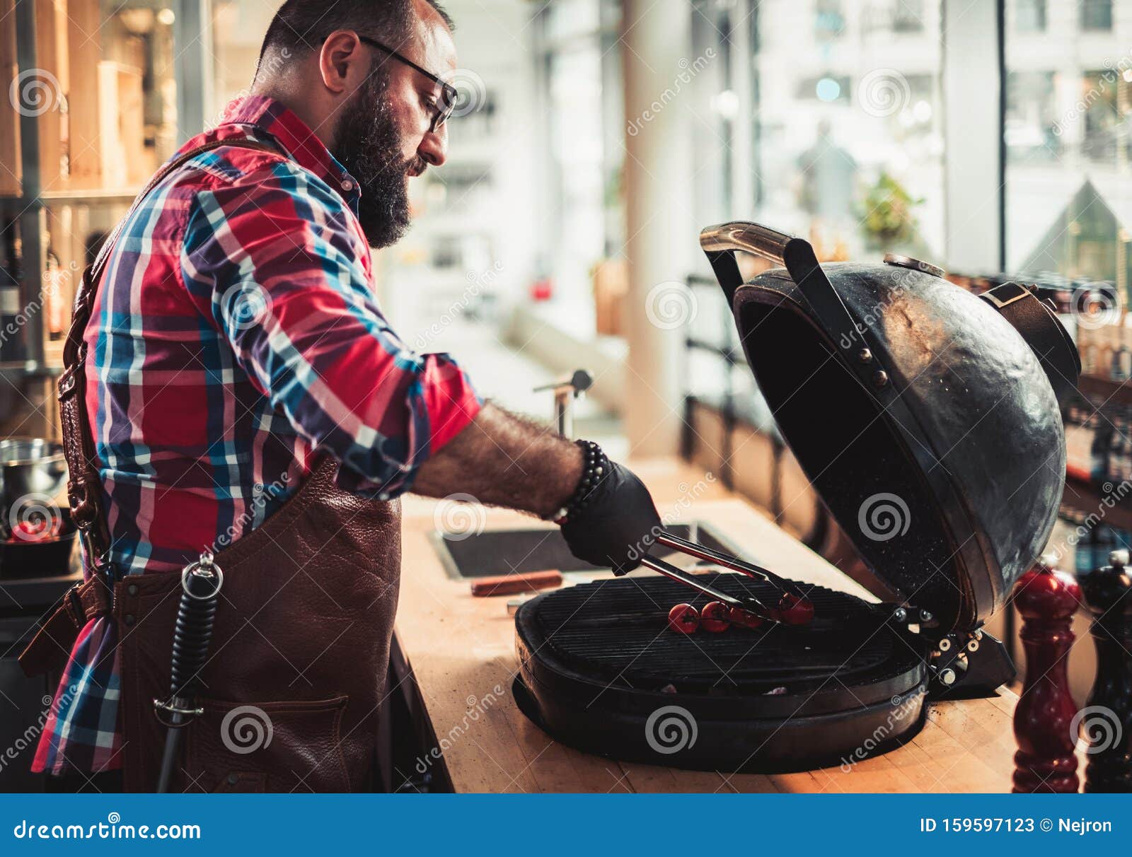 Chef Grilling Steak in a Restaurant Stock Image - Image of barbecue ...