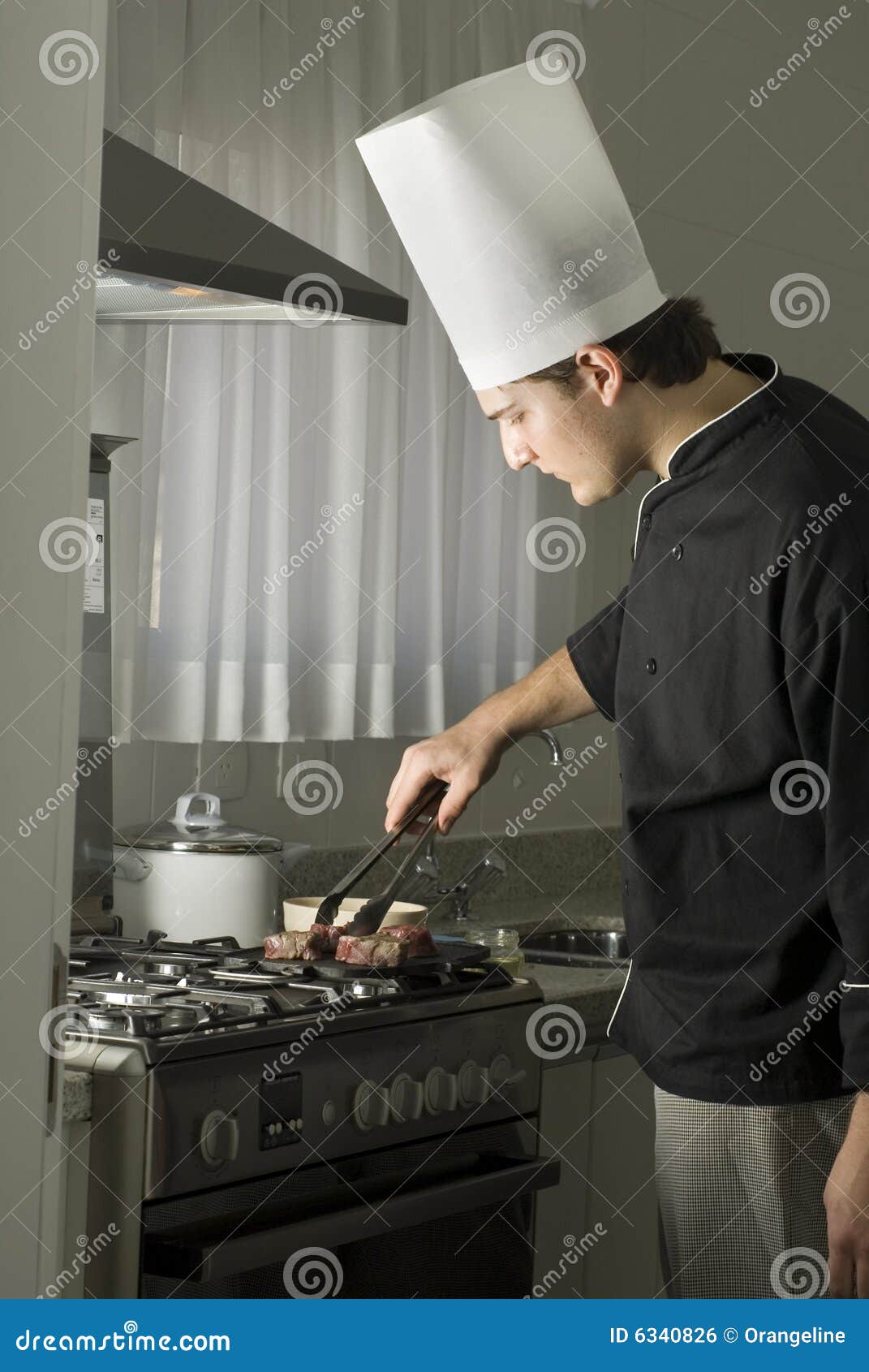 Chef Grilling Steaks stock photo. Image of burner, adult - 6340826
