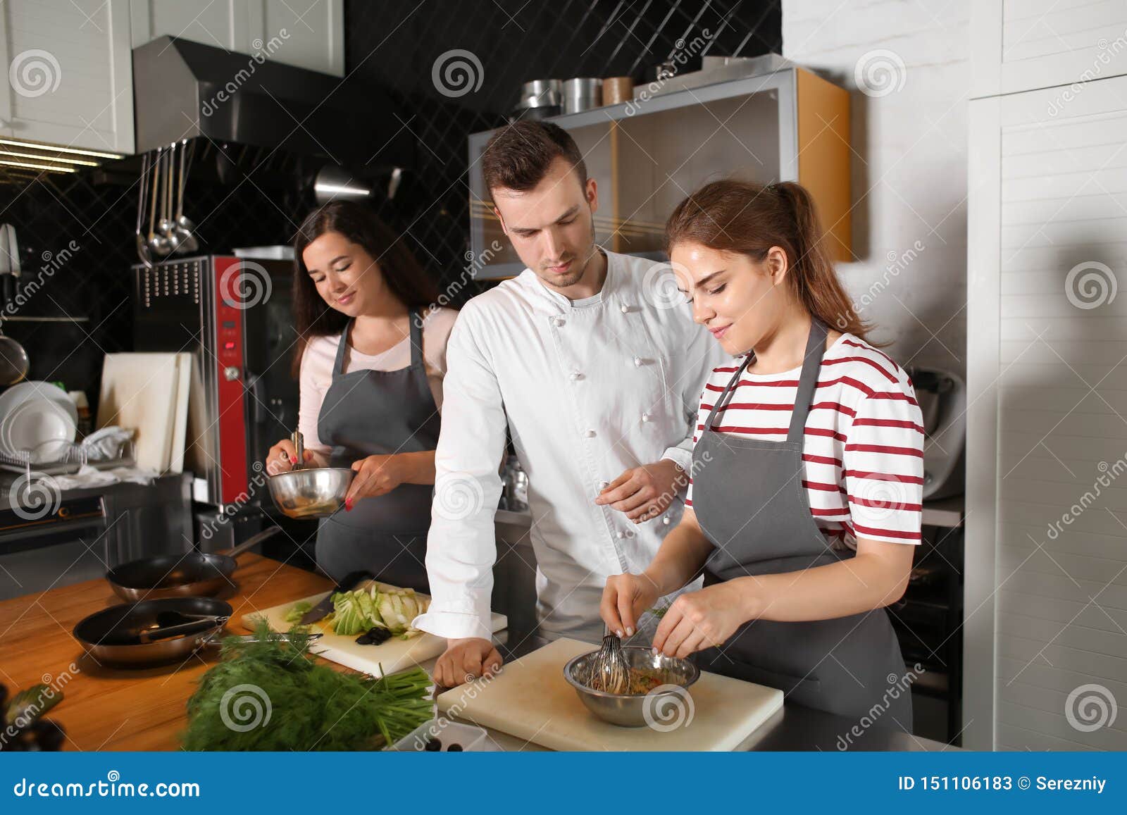 Chef and Group of Young People during Cooking Classes Stock Image ...