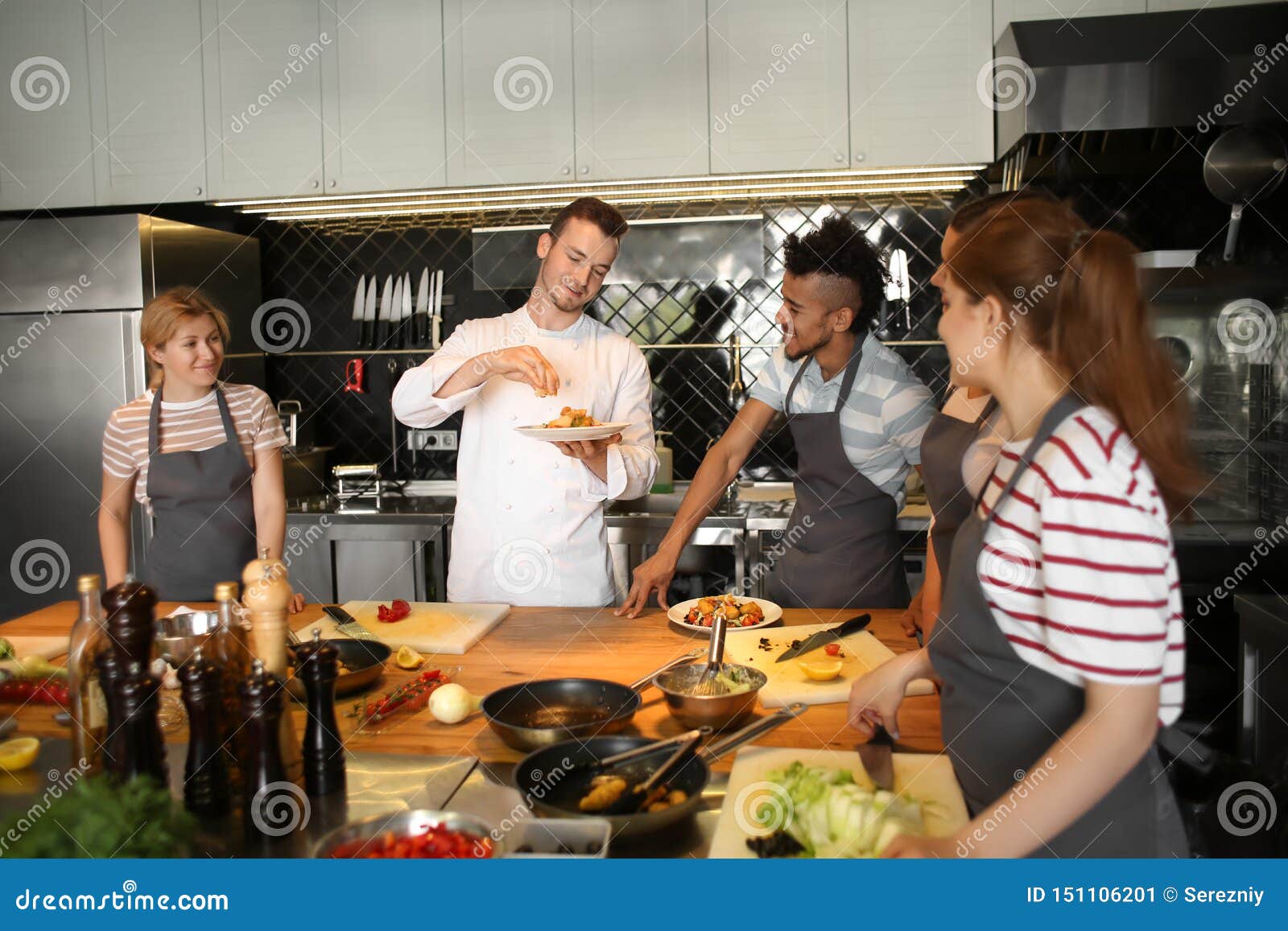 Chef and Group of Young People during Cooking Classes Stock Image ...