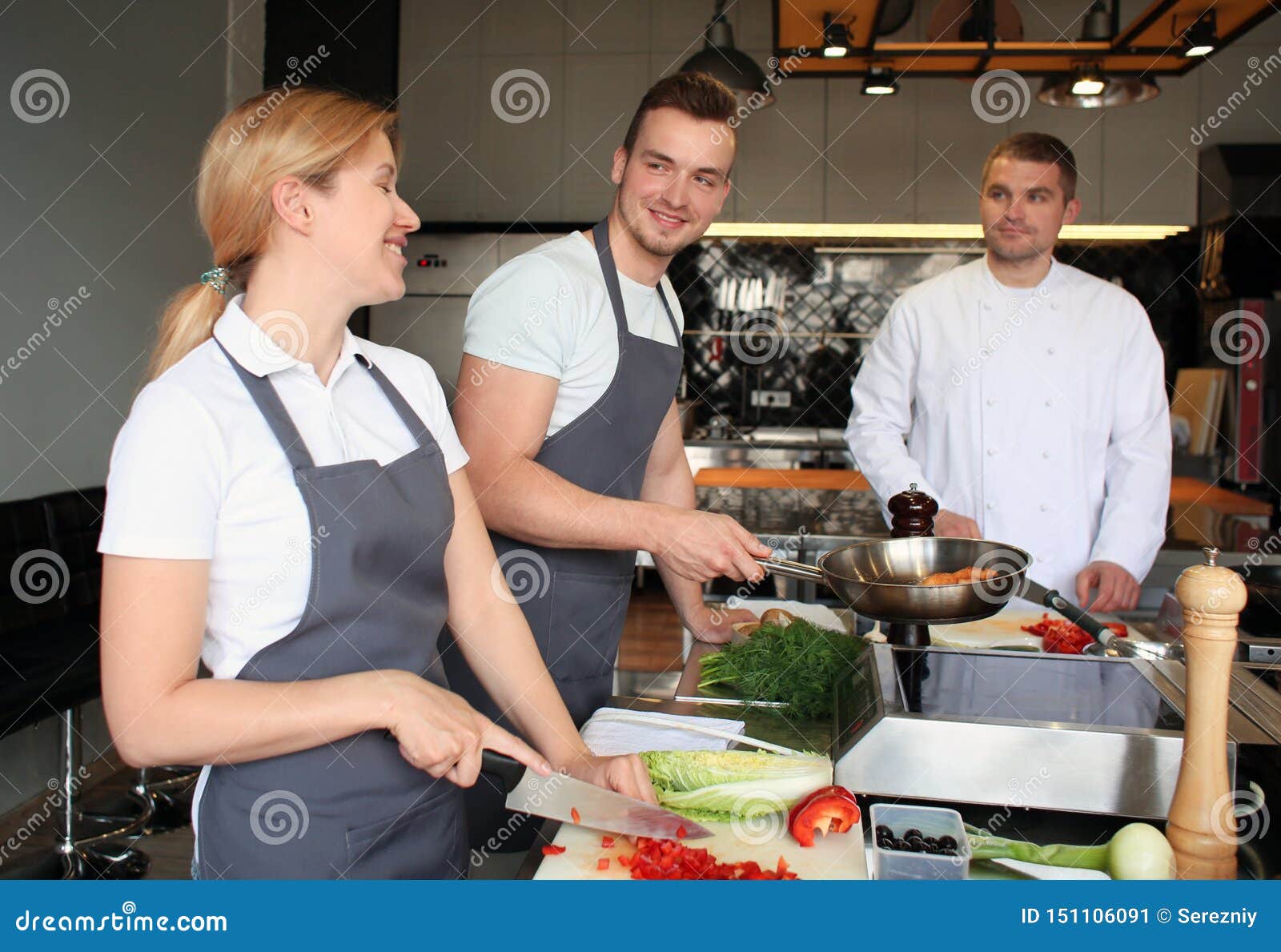 Chef and Group of Young People during Cooking Classes Stock Image ...