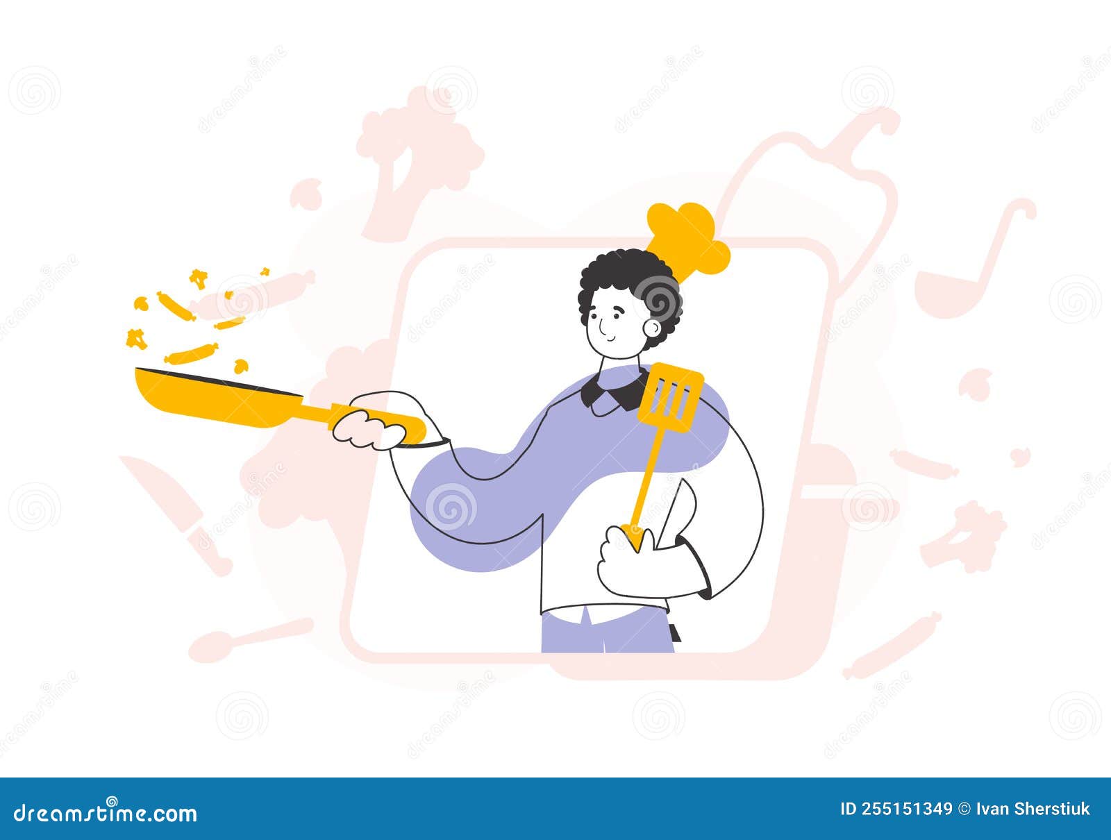 Chef Guy. Line Art Trendy Style. Vector. Stock Vector - Illustration of ...