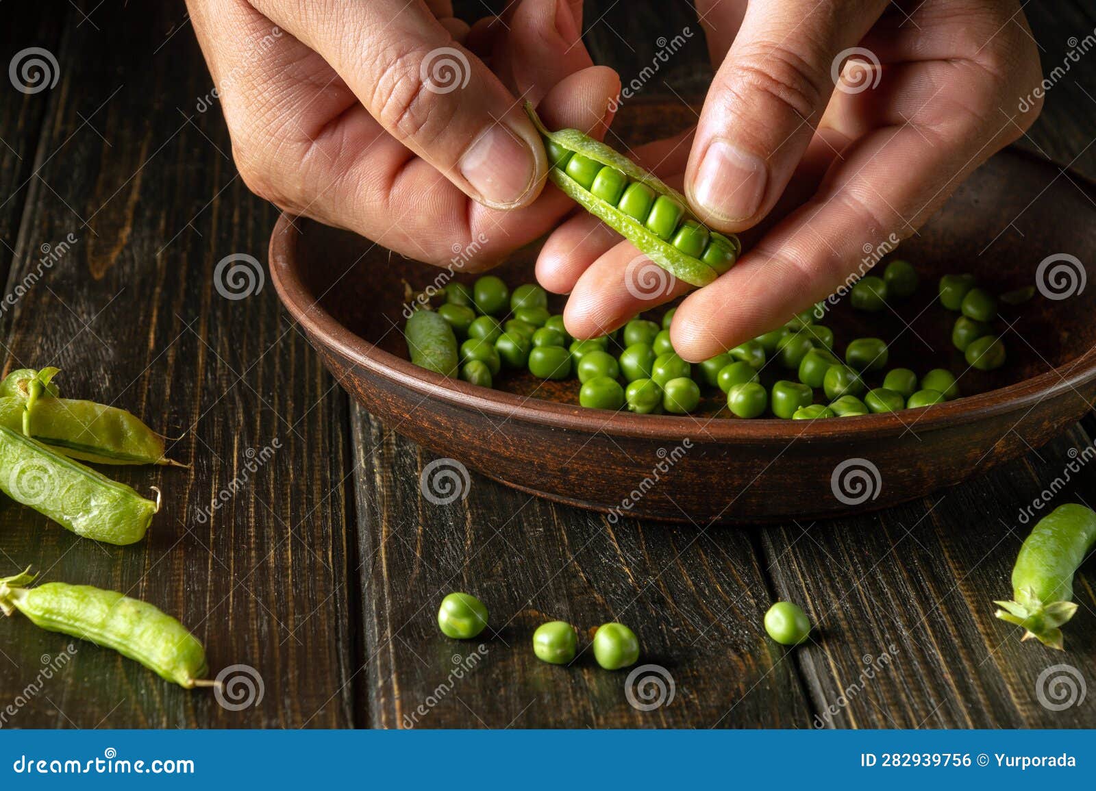 The Chef Hands Clean Green Pea Pods. Work Environment on the Kitchen ...