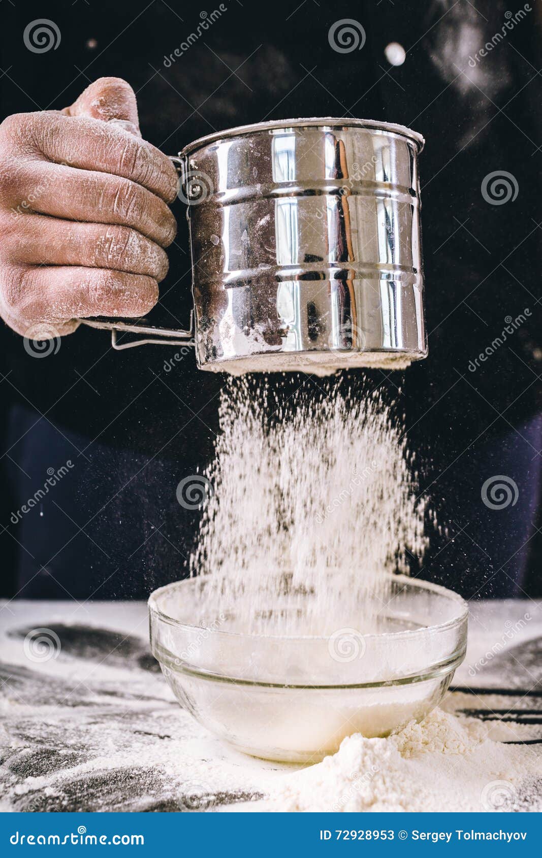 The Chef Hands are Dropping Flour Stock Image - Image of pastry, recipe ...