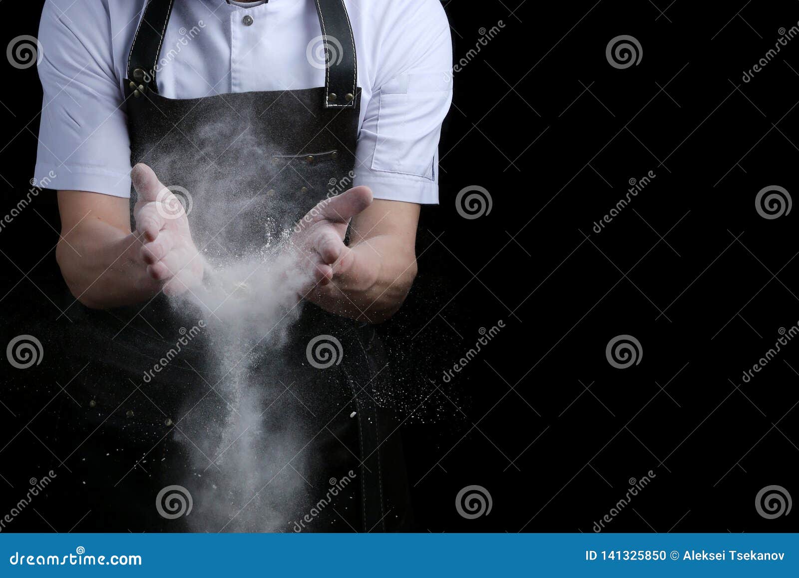 Chef Hands in Flour on Black Background. Clap with Flour. Baking Bread ...